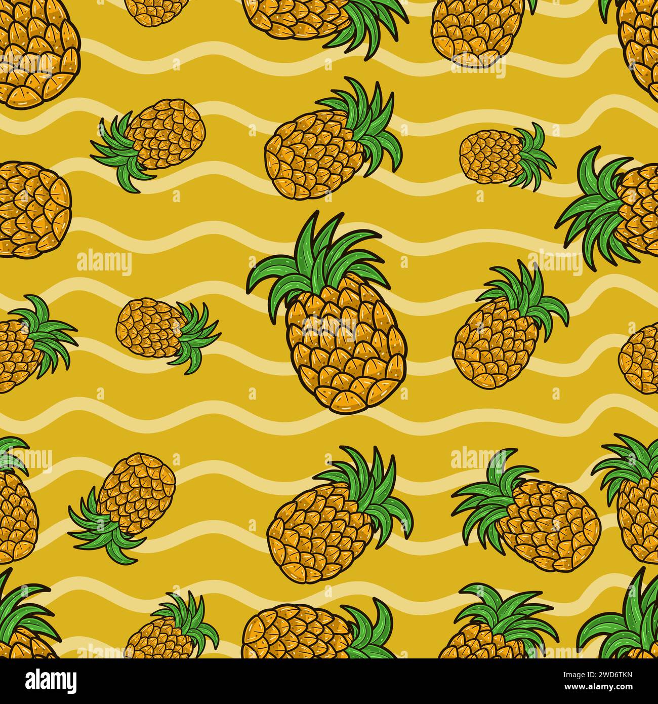 Pineapple Fruit Seamless Pattern in Cartoon Style. Perfect For ...