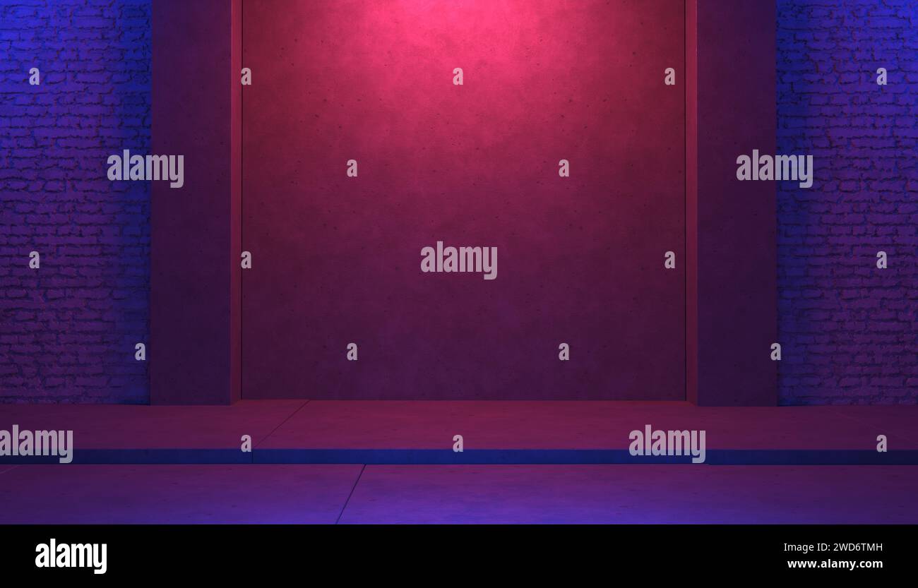 Colorful background scene, red blue light gradient on concrete and ...