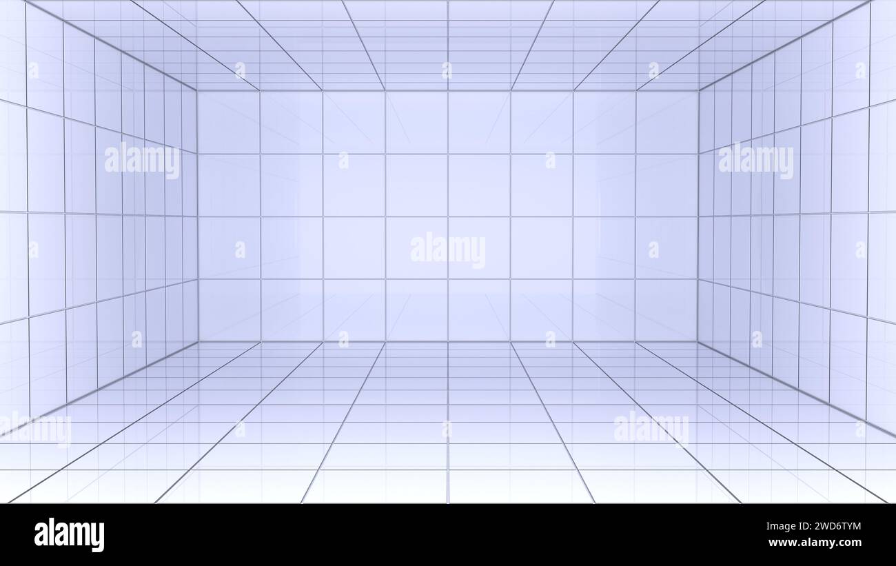 Minimalist 3D illustration background, empty room outlined with grid ...