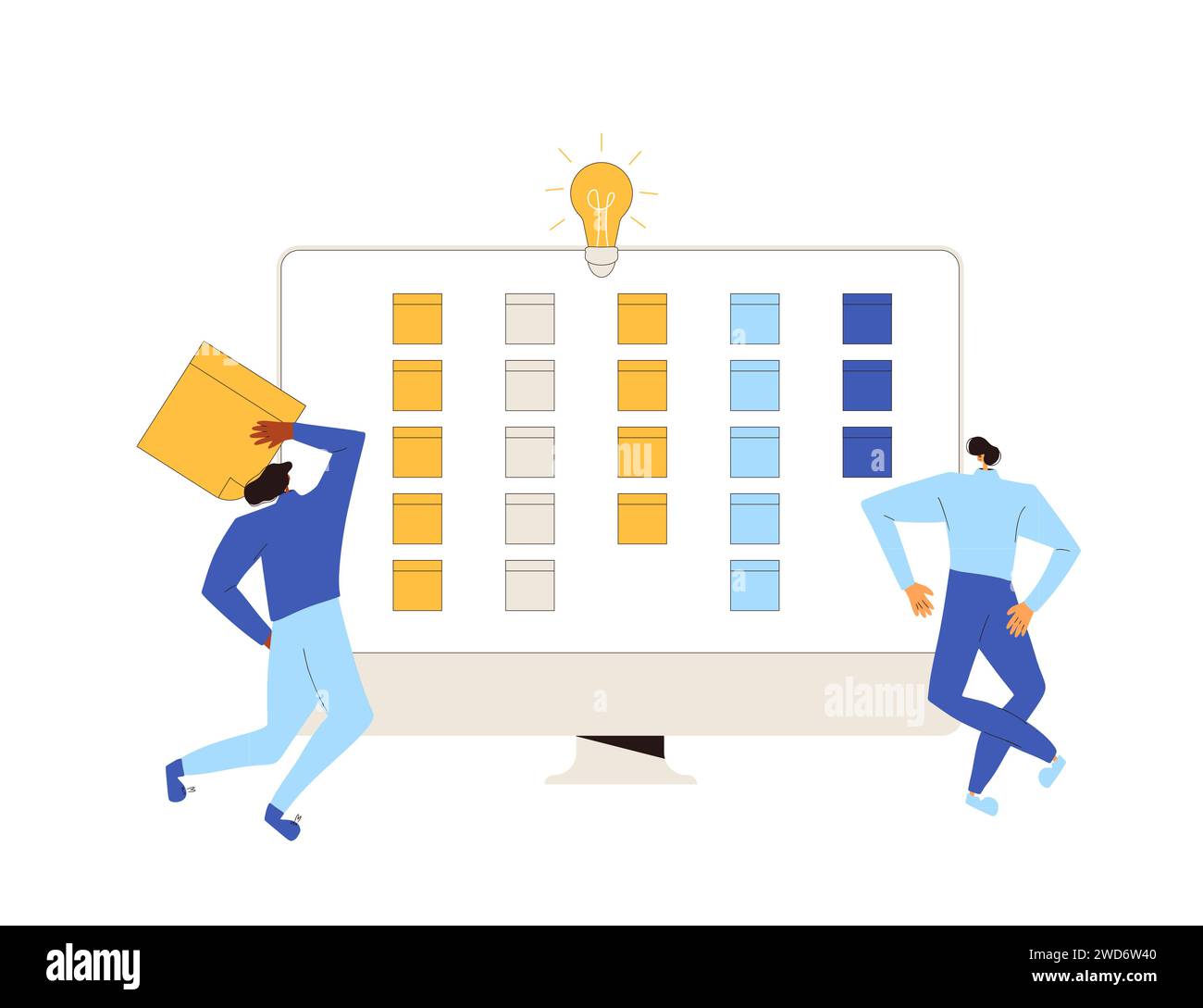 Teamwork. People working with stickers together. Vector illustration ...