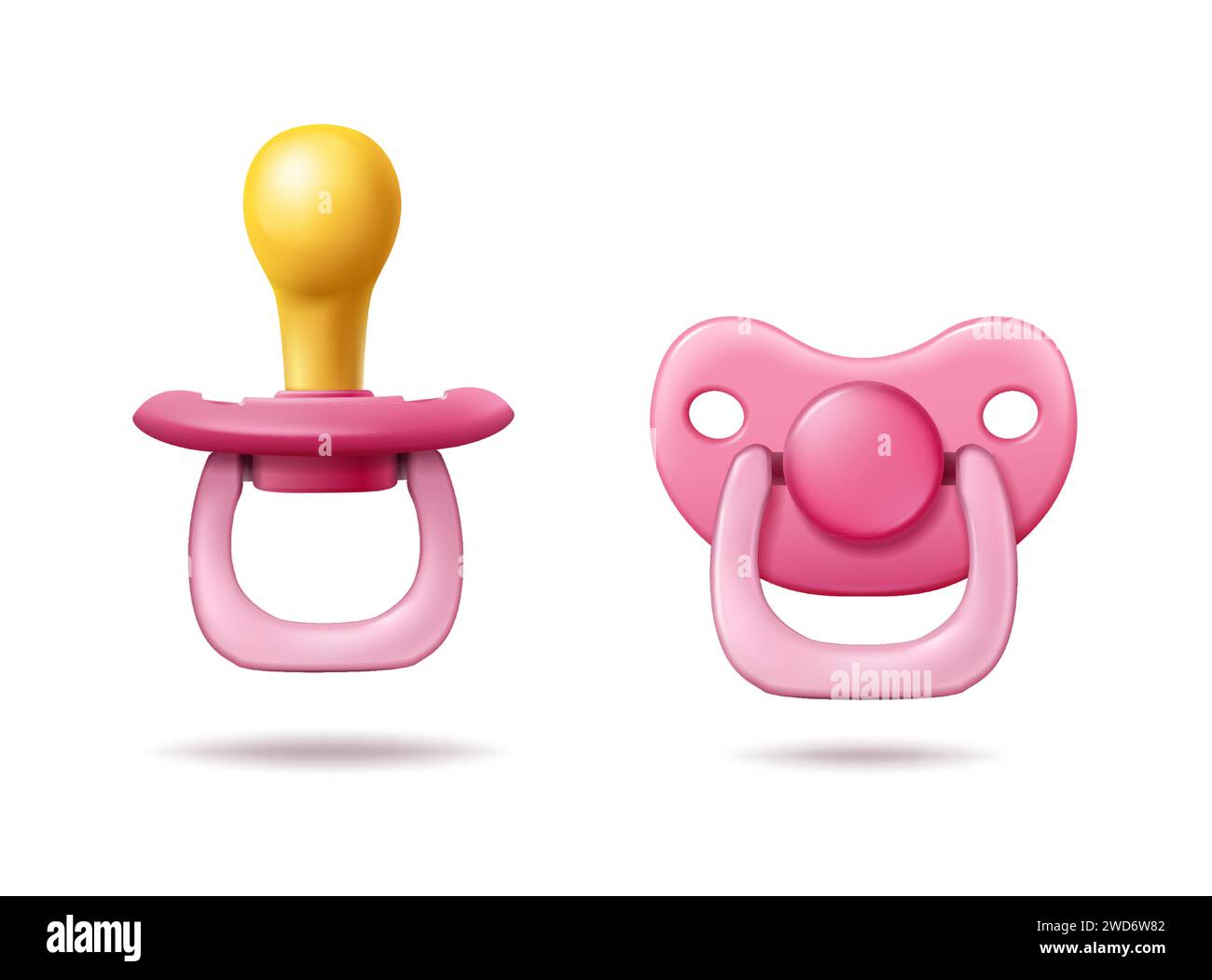 realistic vector icon illustration set. Pink cute baby girl pacifier in ...