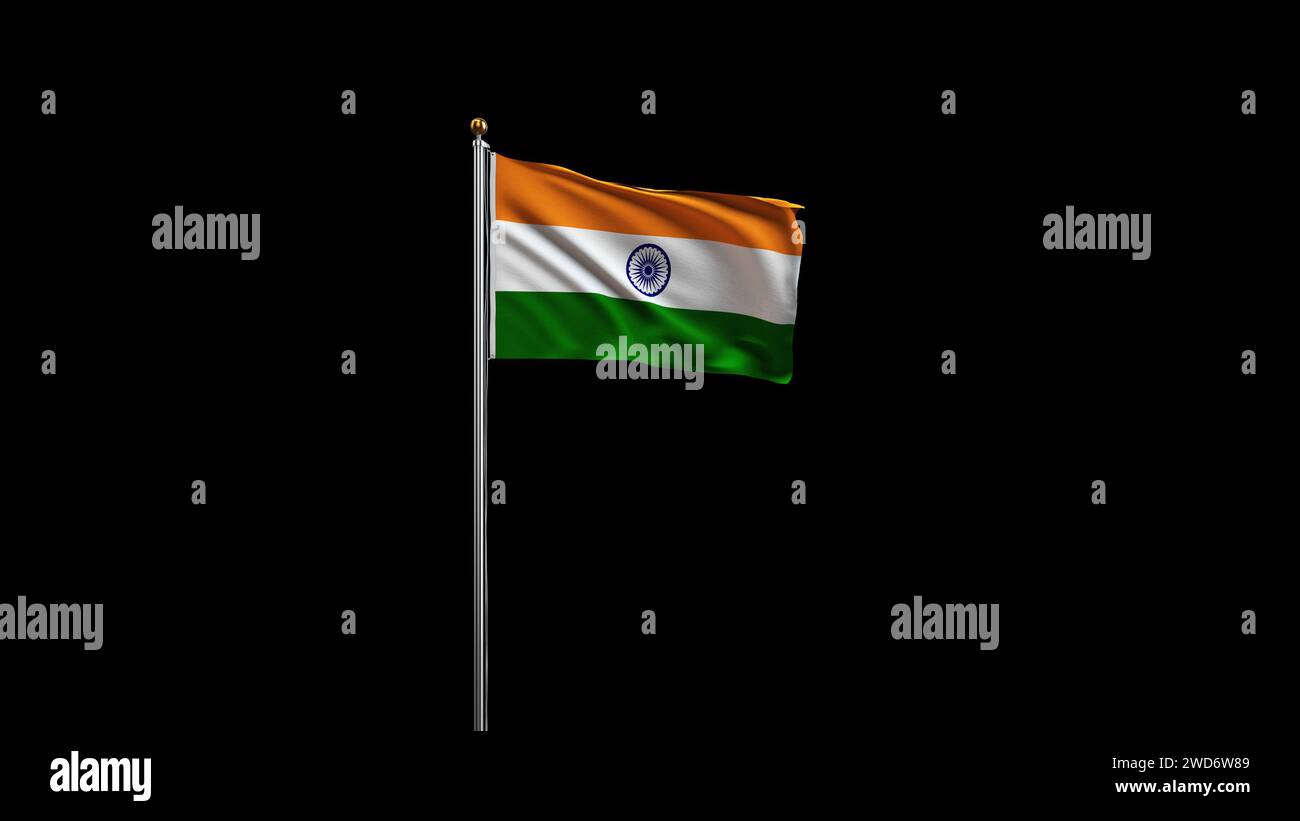 Indian flag waving on black background with Alpha Matte Stock Photo - Alamy