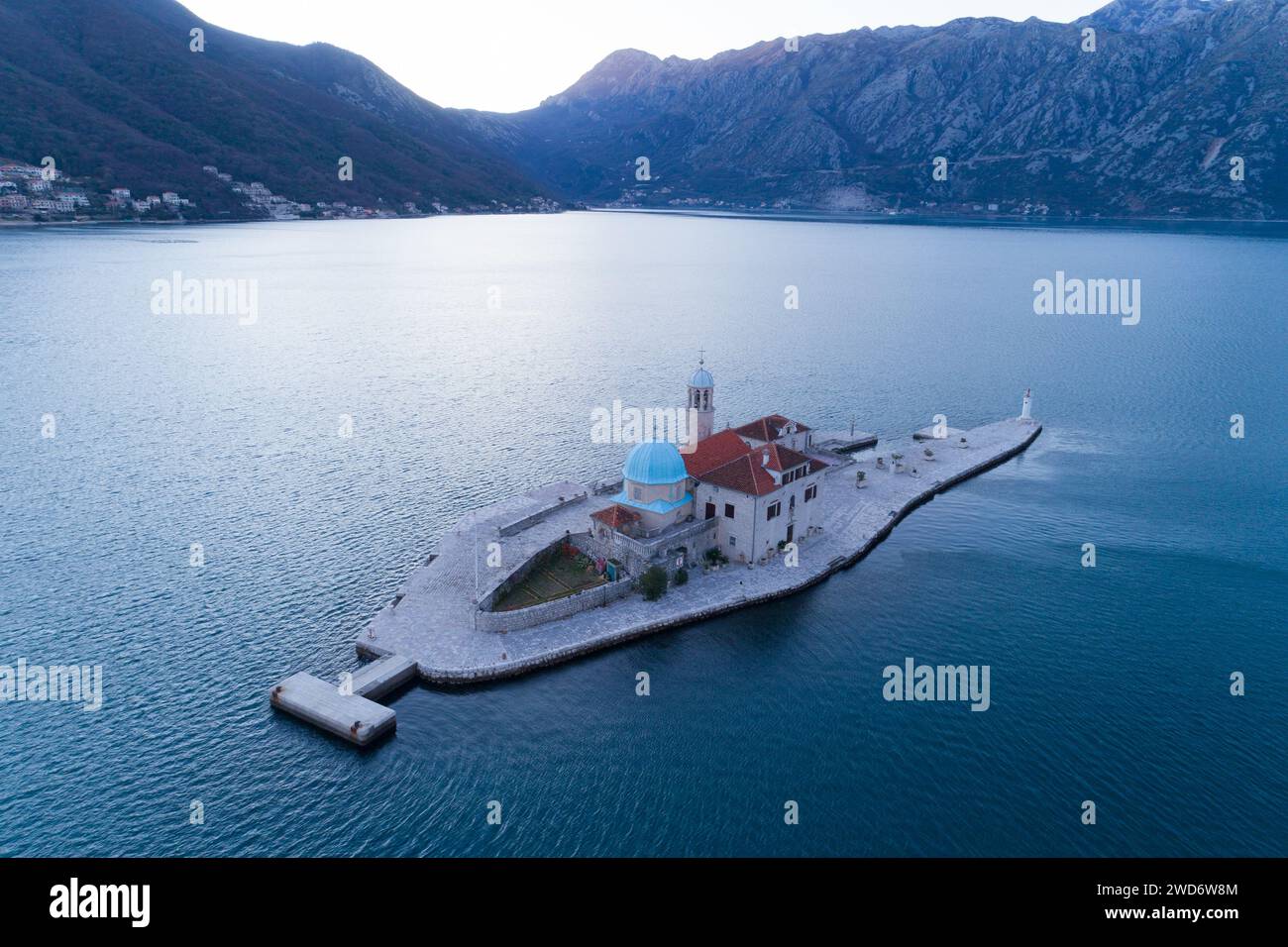 Aerial view of the island of Gospa od Skrpjela, Montenegro Stock Photo ...