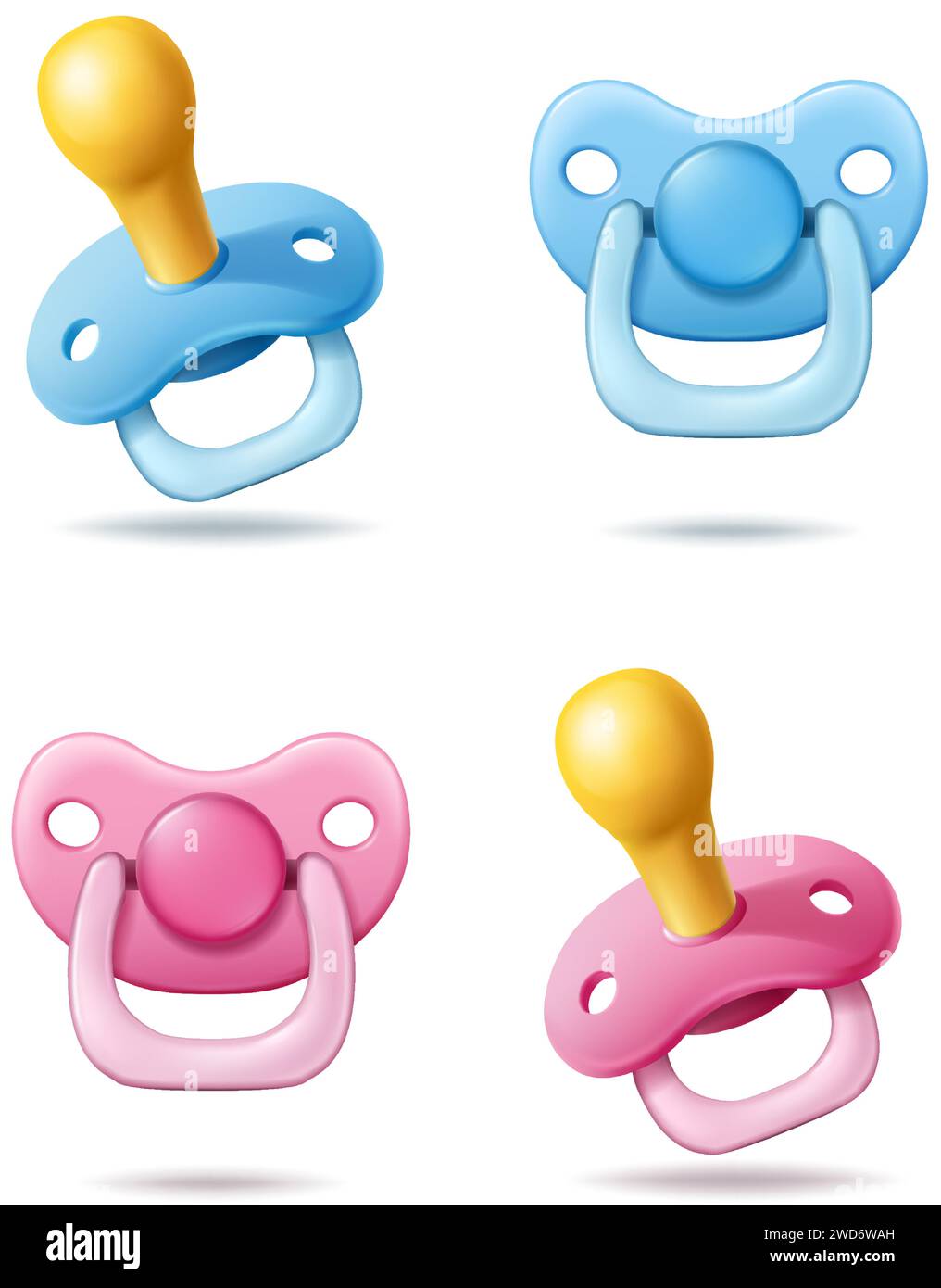 realistic vector icon illustration set. Pink and blue baby boy and girl ...
