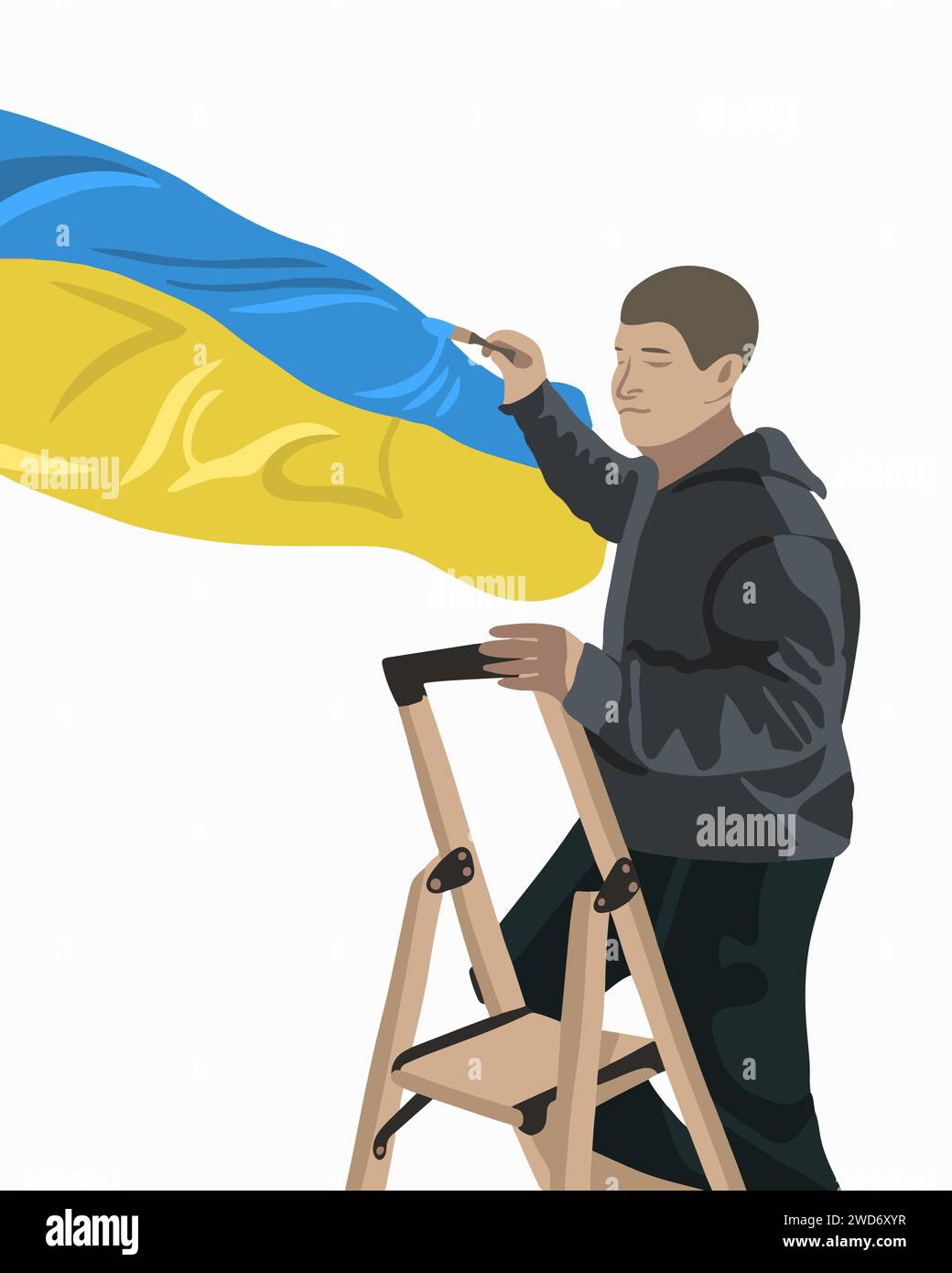 Vector isolated illustration of a man drawing the flag of Ukraine. Art ...