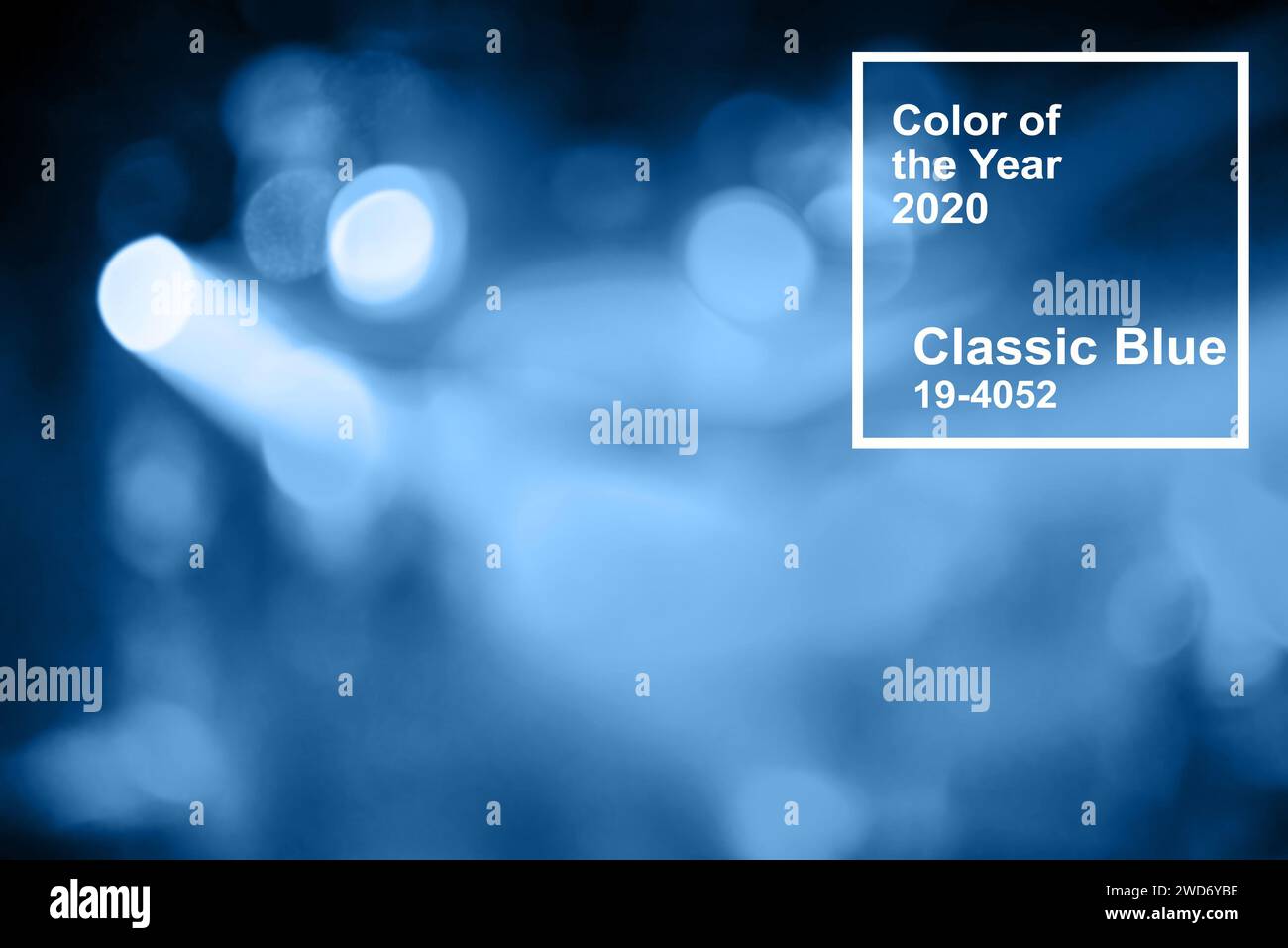 Classic Blue color of the Year 2020. bokeh background with defocused ...