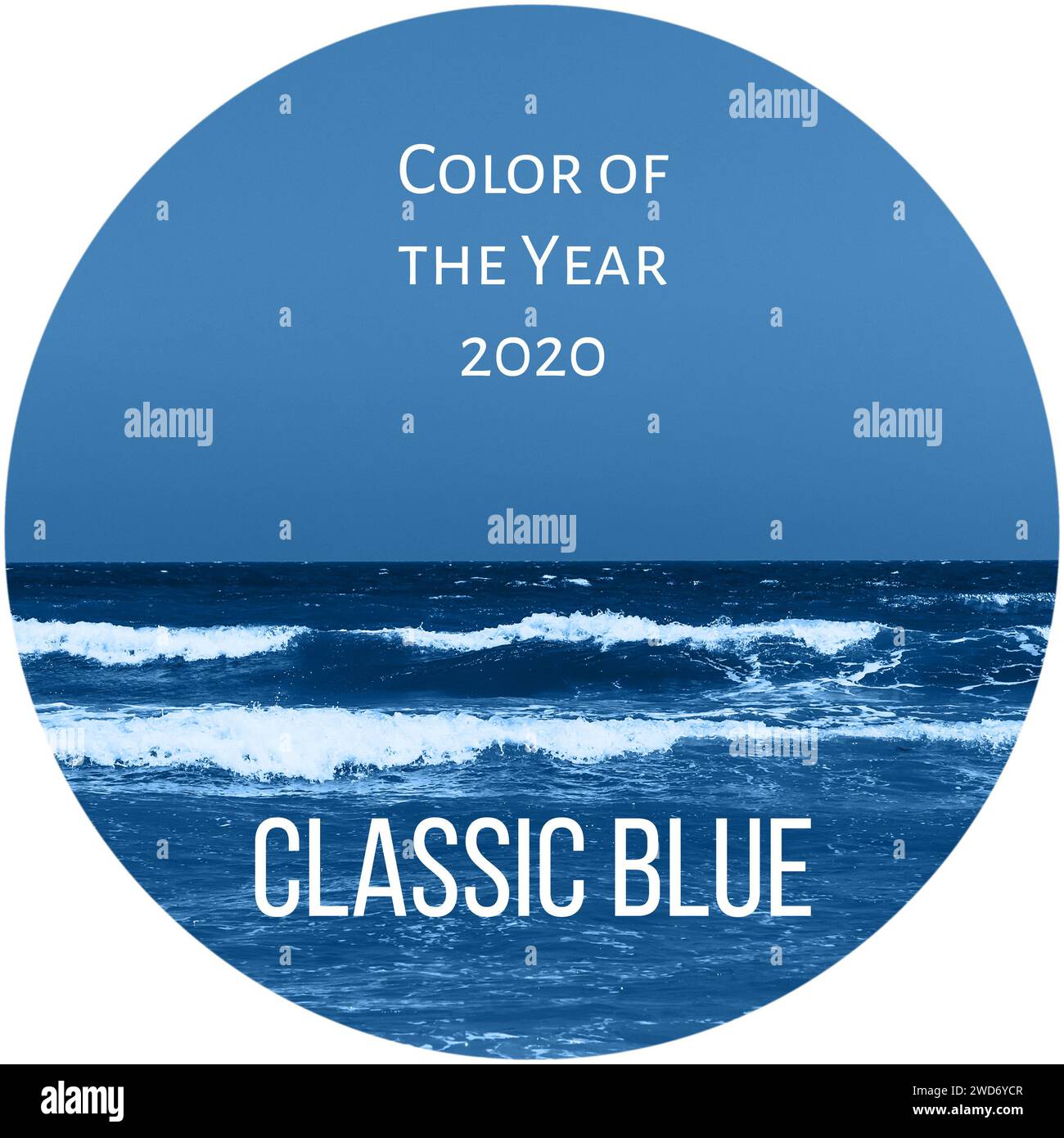 Classic Blue color of the year 2020. Main color trend. A circle with a ...