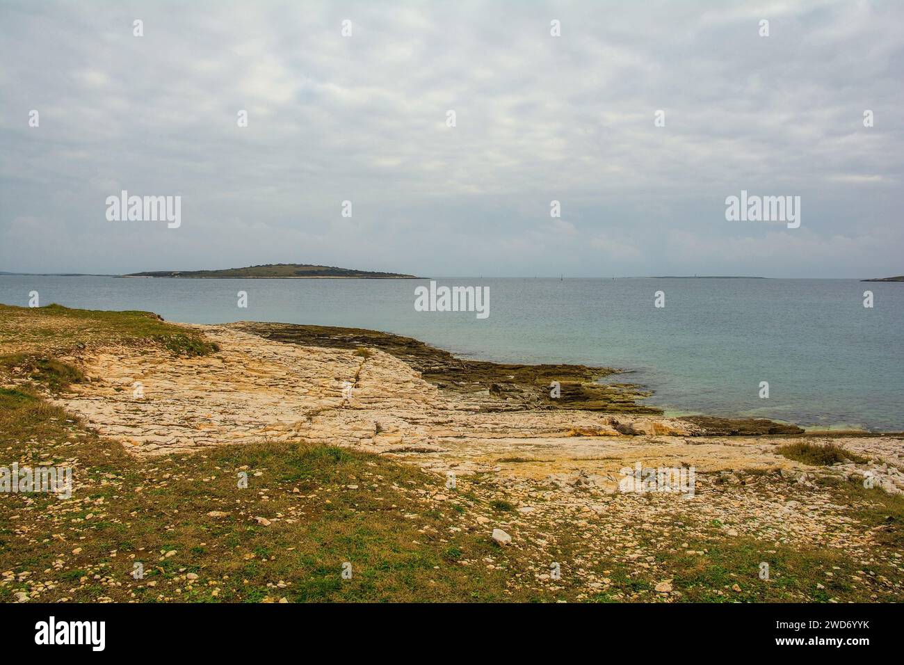 The rugged limestone landscape of the Kamenjak National Park on the ...