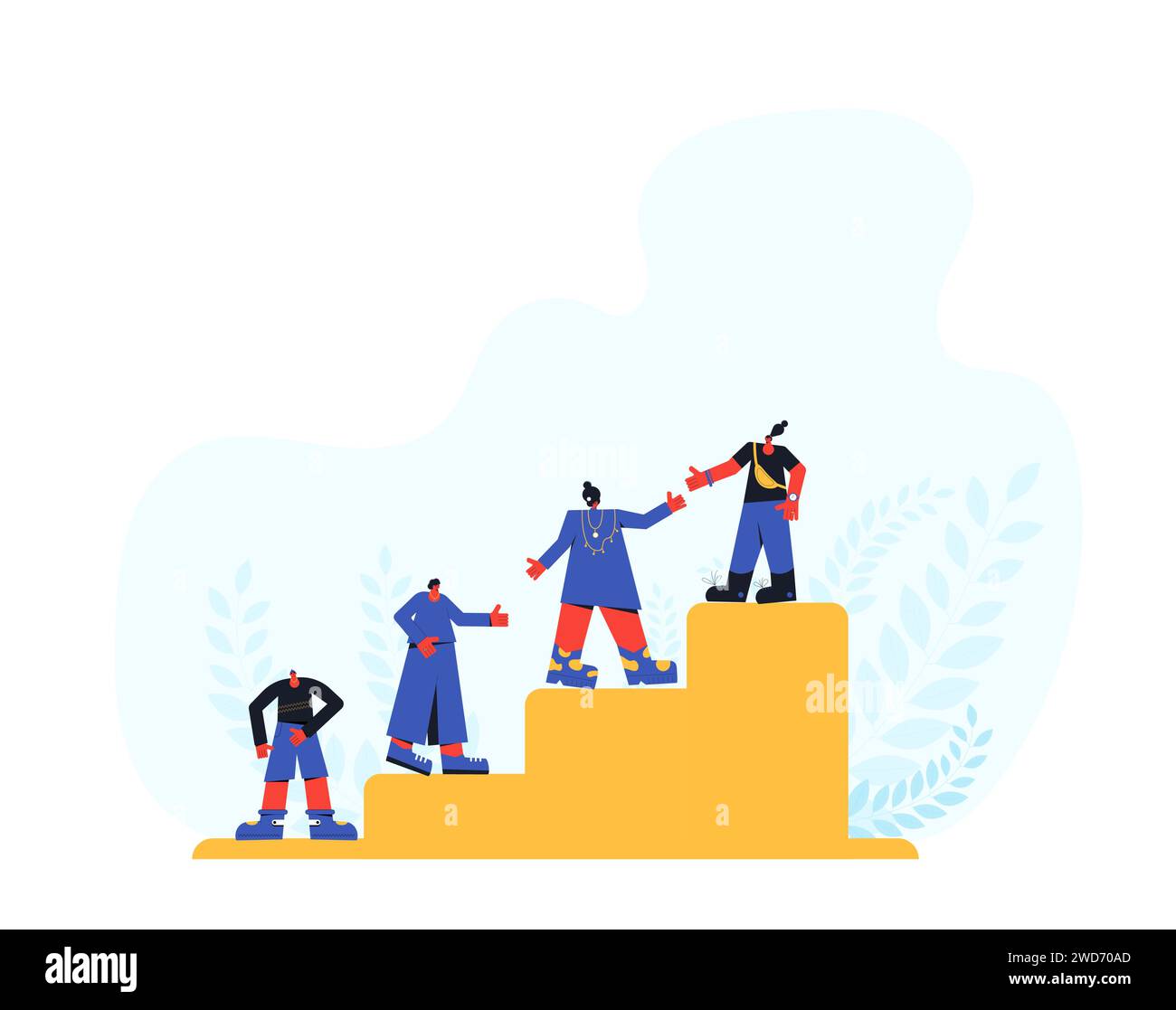 Teamwork. People climb the stair together. Vector illustration Stock ...