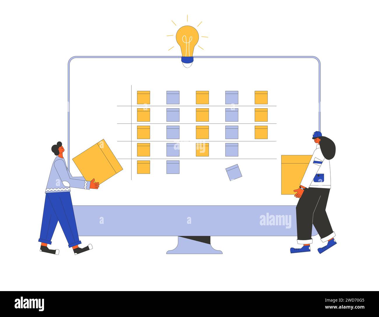 Teamwork. People working with stickers together. Vector illustration ...