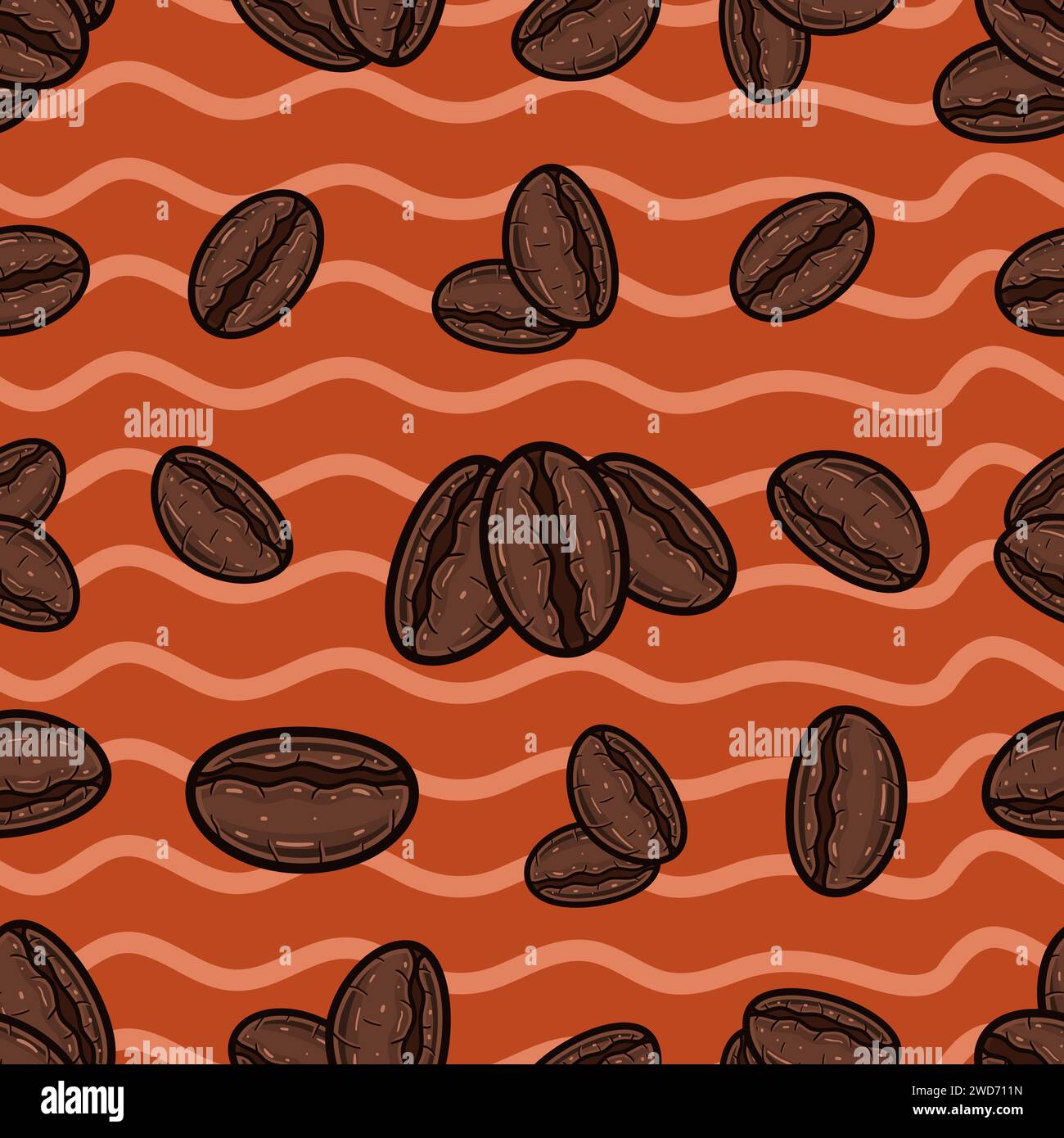 Coffee Bean Seamless Pattern in Cartoon Style. Perfect For Background ...