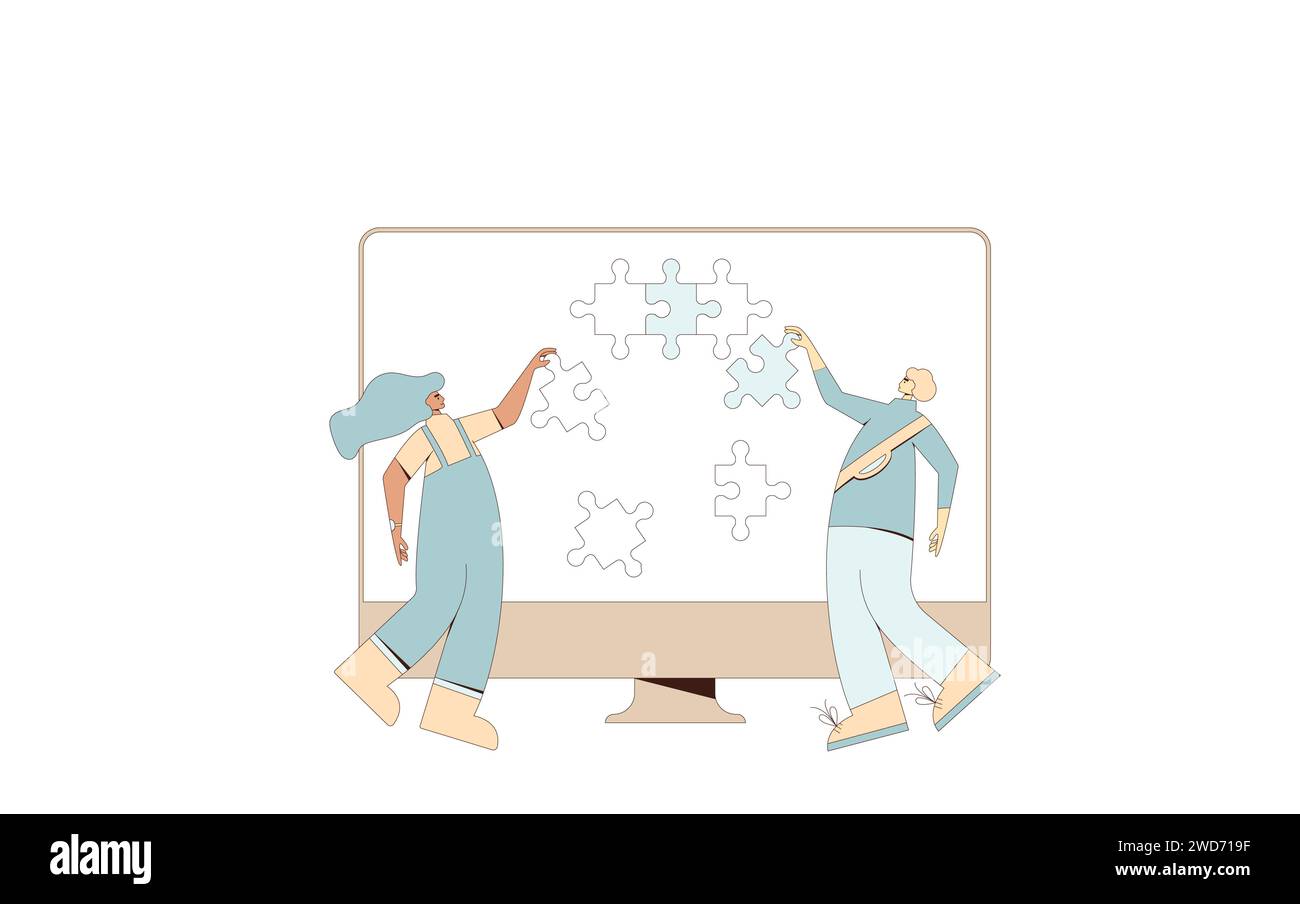 Digital business. Work online together. Teamwork online. Vector ...