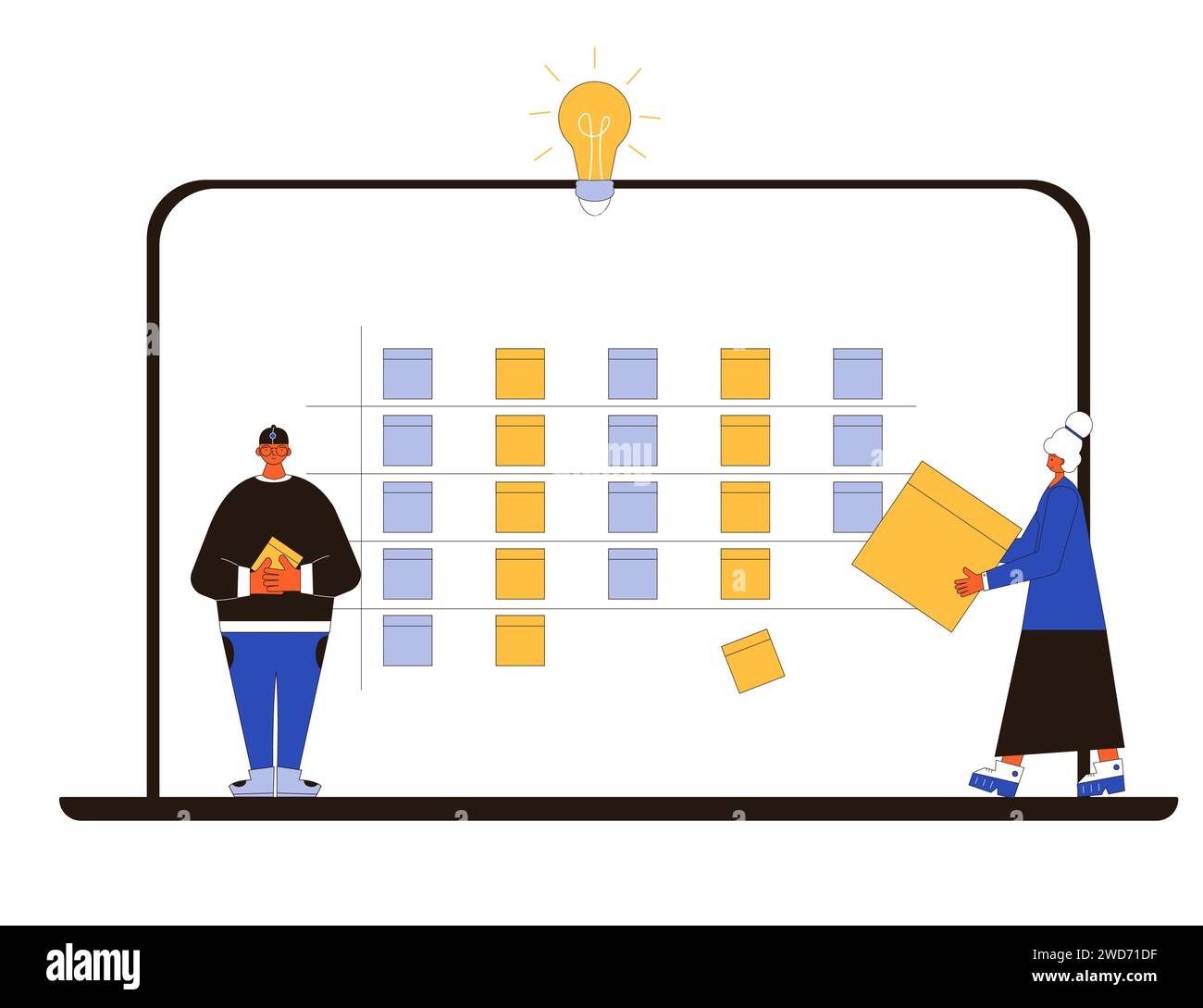 Teamwork. People working with stickers together. Vector illustration ...