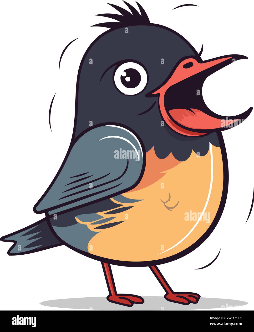 Vector illustration of a funny cartoon black robin. Isolated on white ...