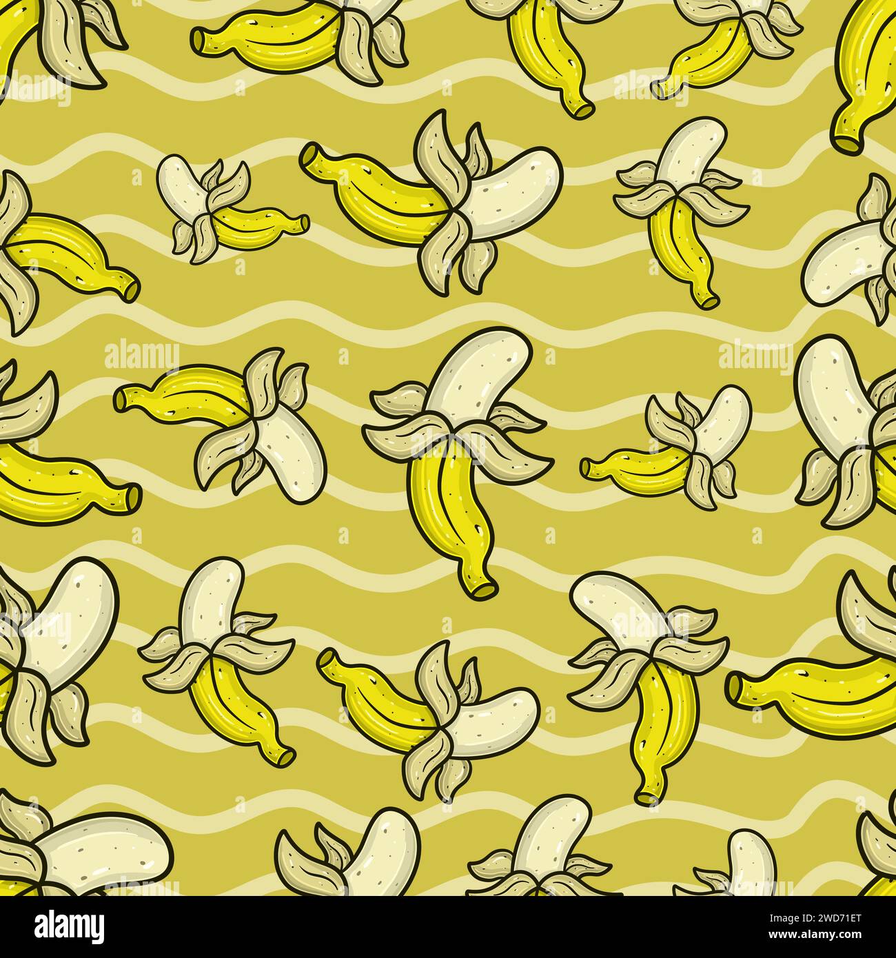 Banana Fruit Seamless Pattern in Cartoon Style. Perfect For Background ...