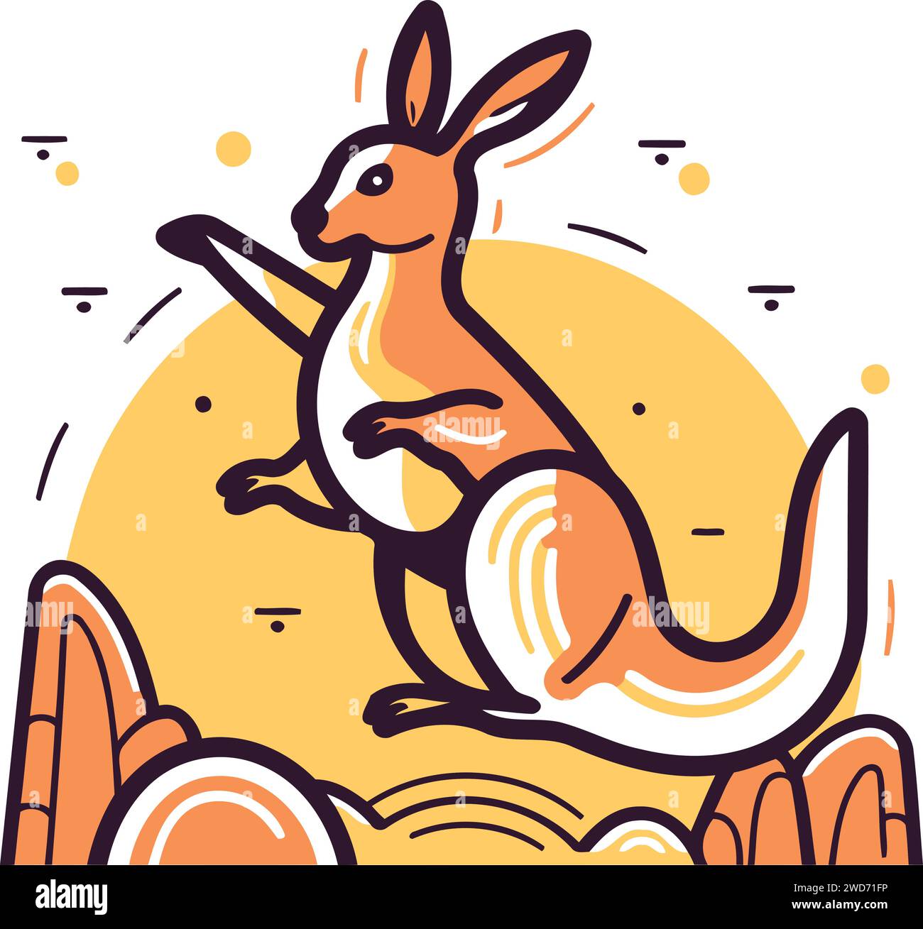 Kangaroo Jumping On The Rock Vector Line Art Illustration Stock Vector Image And Art Alamy