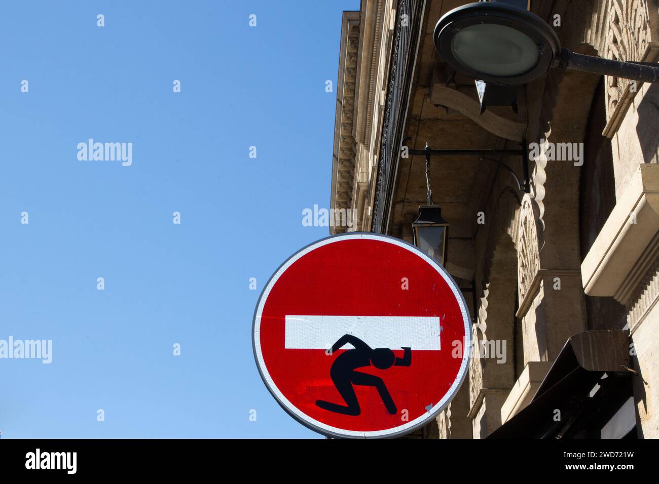 Bordeaux , France - 01 14 2024 : Clet Abraham Street art road signs ...