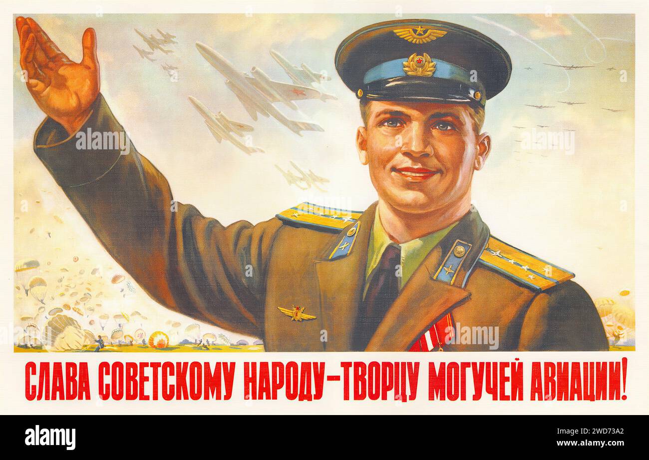 "СЛАВА СОВЕТСКОМУ НАРОДУ - ТВОРЦУ МОГУЧЕЙ АВИАЦИИ!" "Glory to the ...