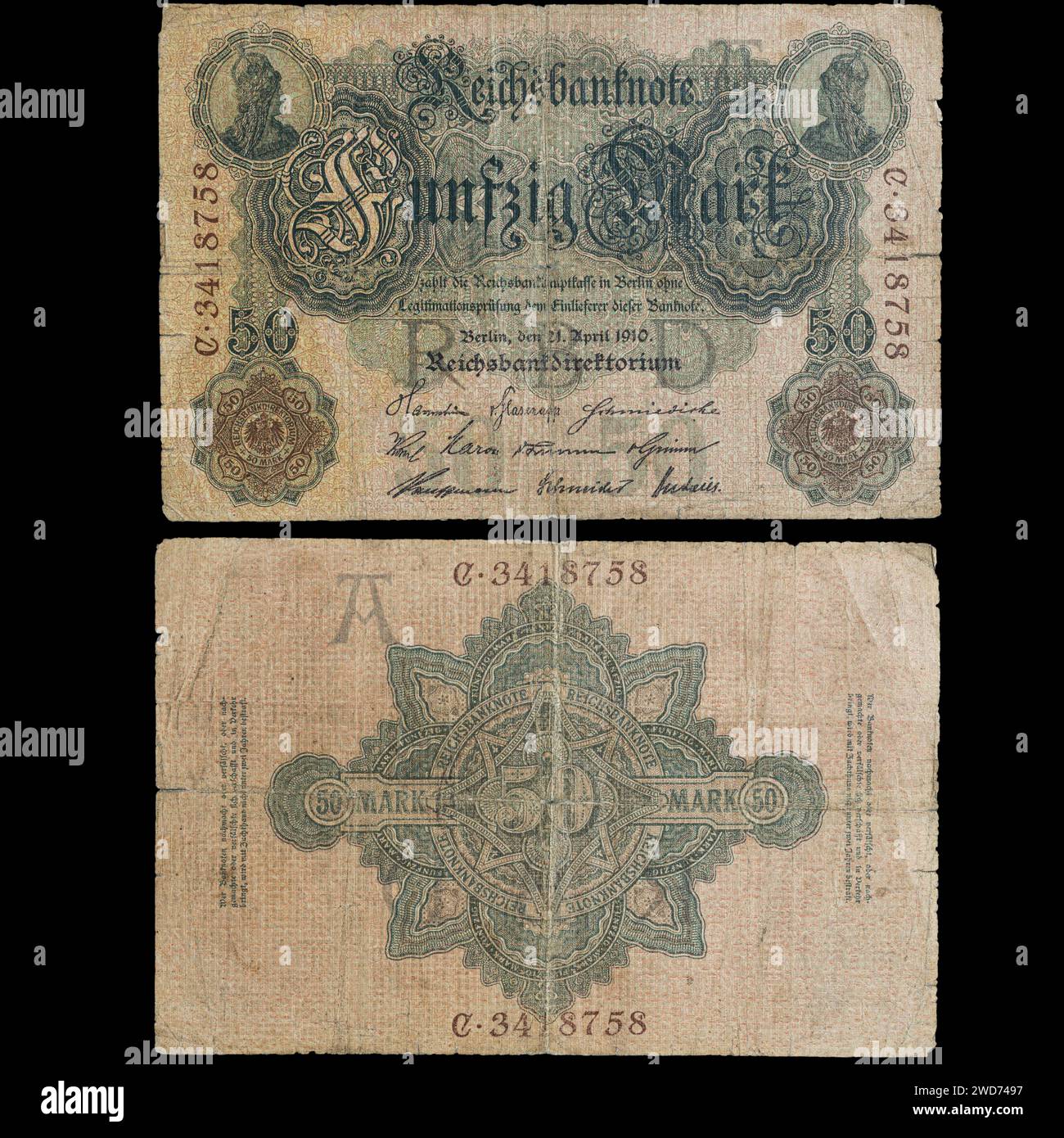 Vintage German Reichsbanknote from the era of Wilhelm II Stock Photo ...