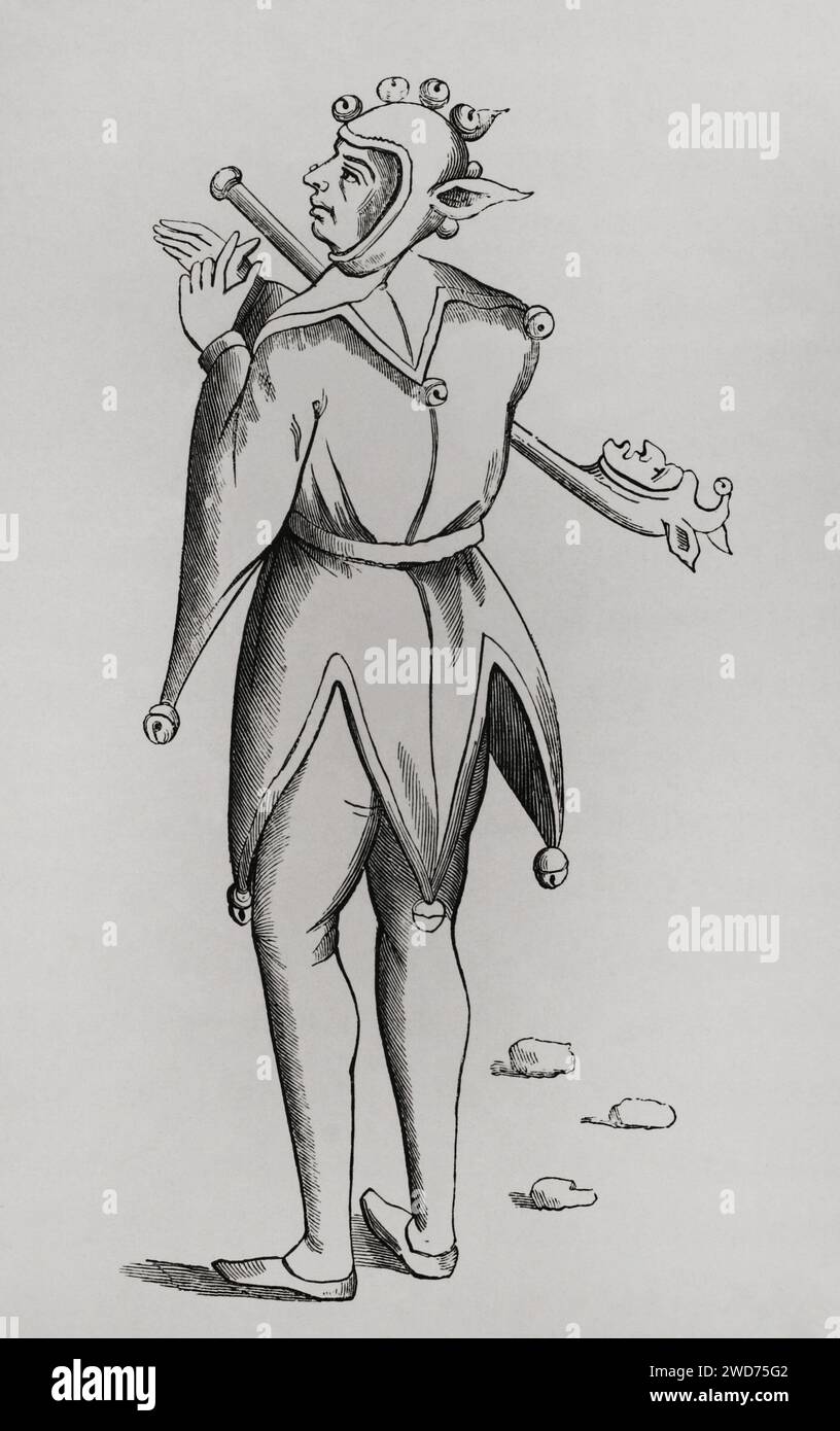 Buffoon holding a puppet beneath his arm. Engraving based on a ...