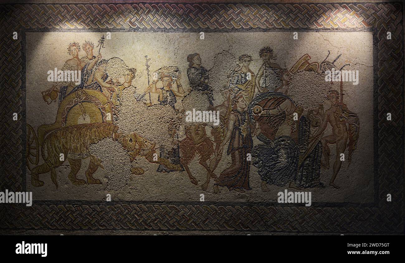 The Indian Triumph of Bacchus. Roman mosaic panel. 3rd-4th centuries AD ...