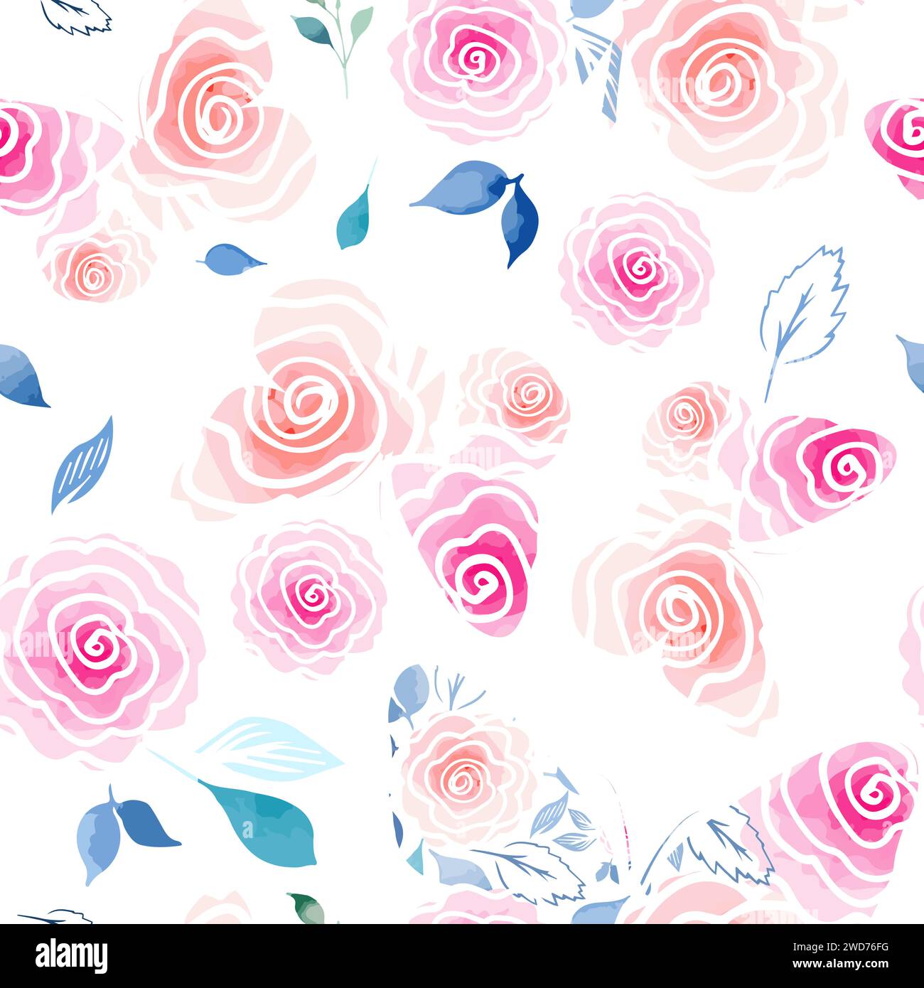 Seamless pattern of butterflies and watercolor flowers. hand drawing ...
