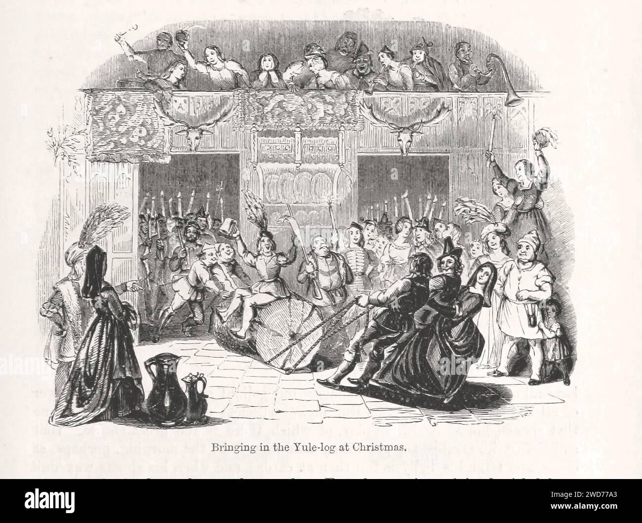 BRINGING IN THE YULE-LOG AT CHRISTMAS. - Image taken from "The Popular ...