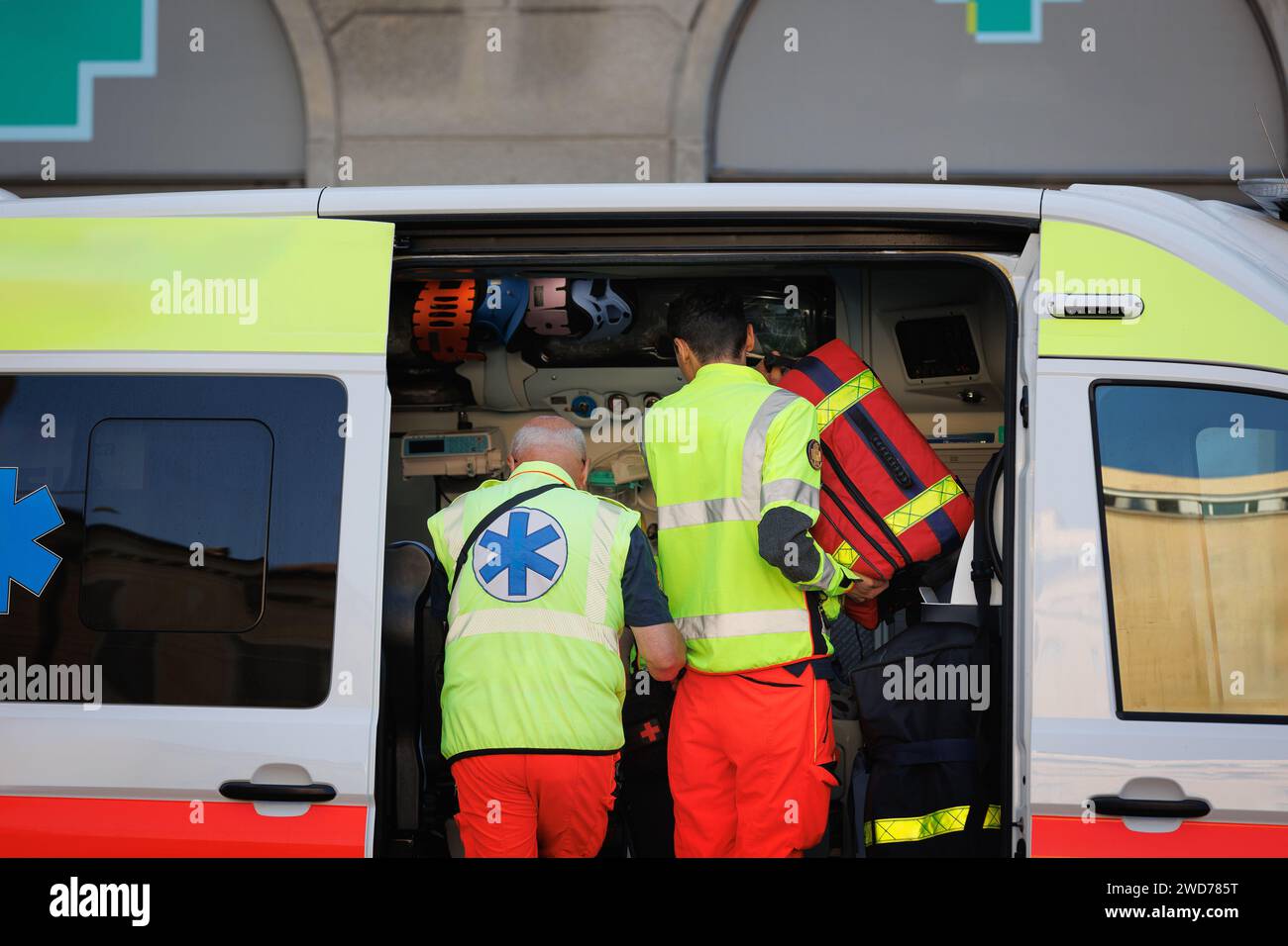 Ambulance on a City Street With Medical Personnel on Board for an ...