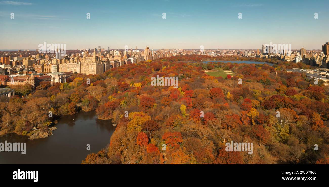 Autumn Fall. Autumnal Central Park view from drone. Aerial of NY City ...