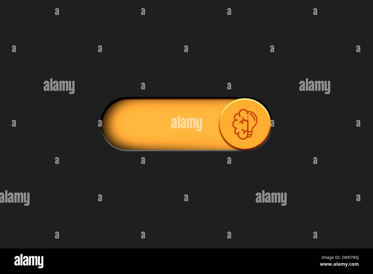 3D illustration of yellow button to switch on creativity. Dreams ...