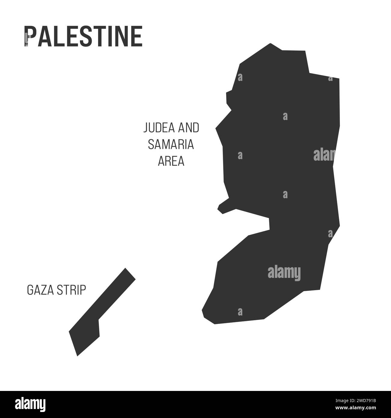 Silhouette map of Palestine. Black contour of Gaza Strip and Judea and ...