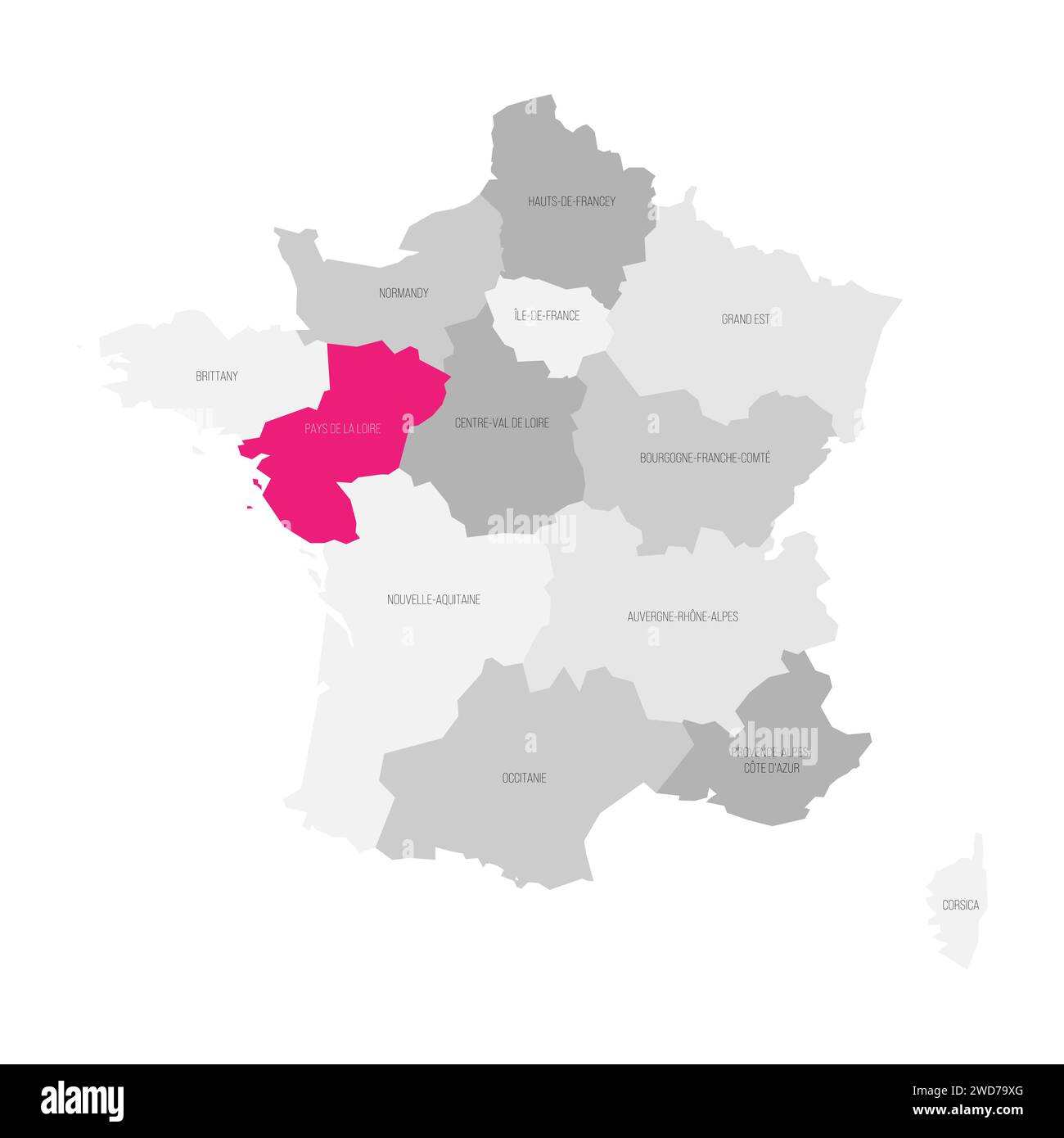 Pays de la Loire - map of administrative division, region, pink ...