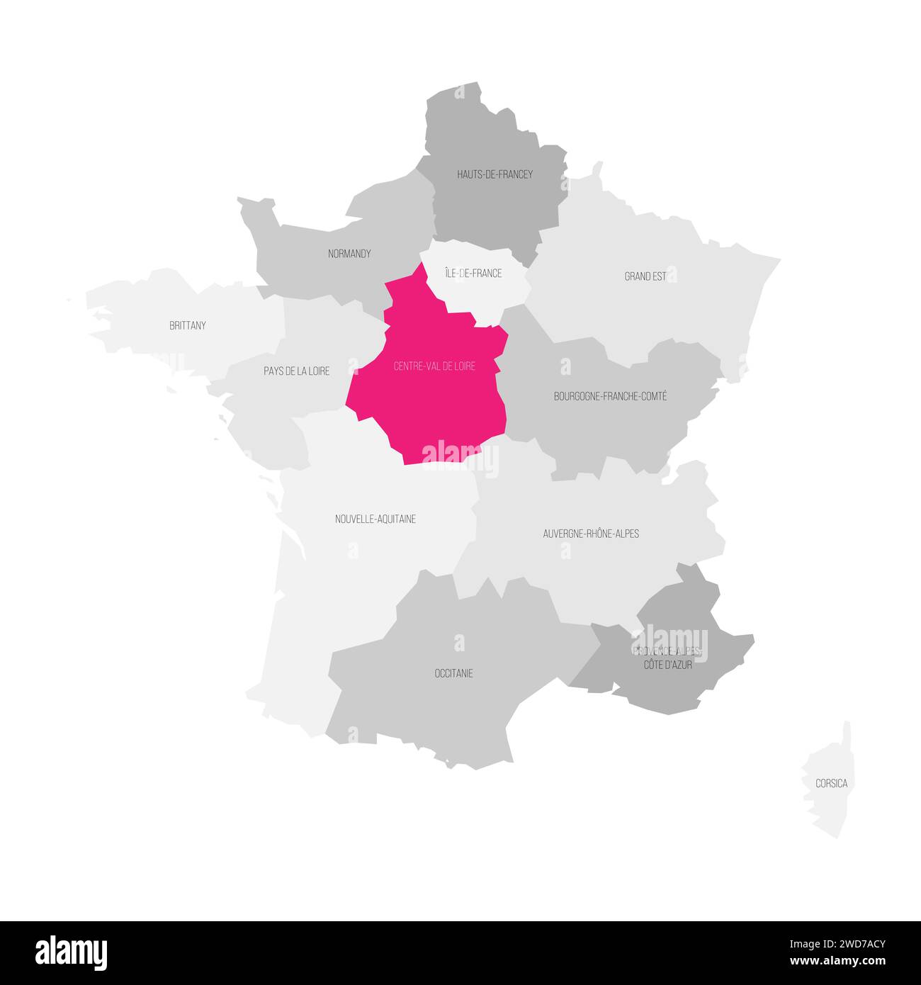 Centre-Val de Loire - map of administrative division, region, pink ...