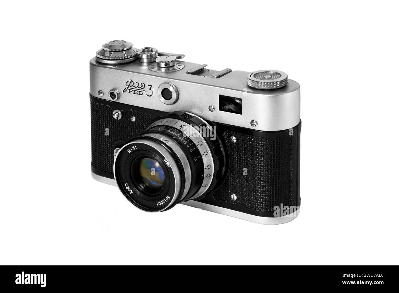 Old photo camera FED-3 isolated on a white background completely sharp ...