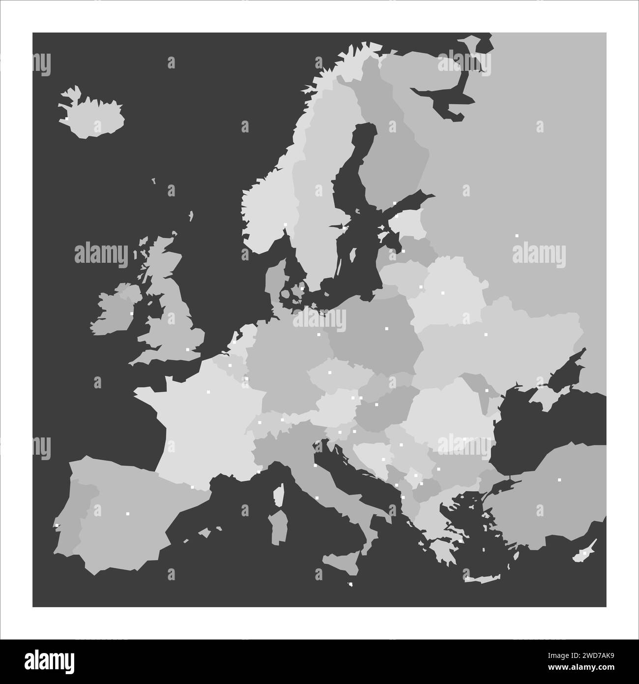 Political map of Europe. Blue colored blank vector map with capital ... Political map of Europe. Blue colored blank vector map with capital ...