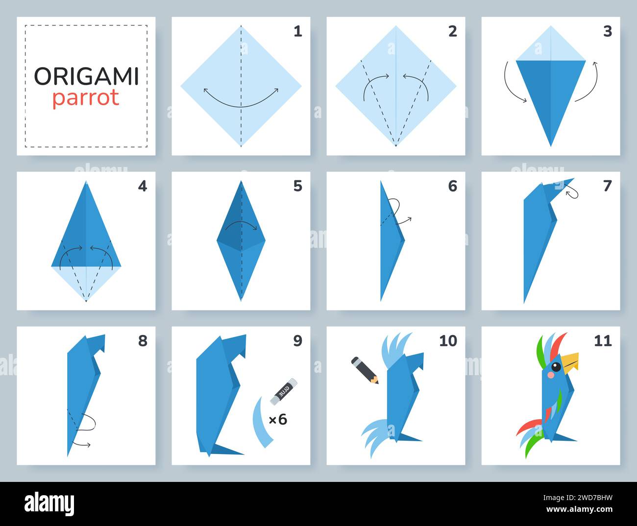 Origami tutorial for kids. Origami cute parrot Stock Vector Image & Art ...