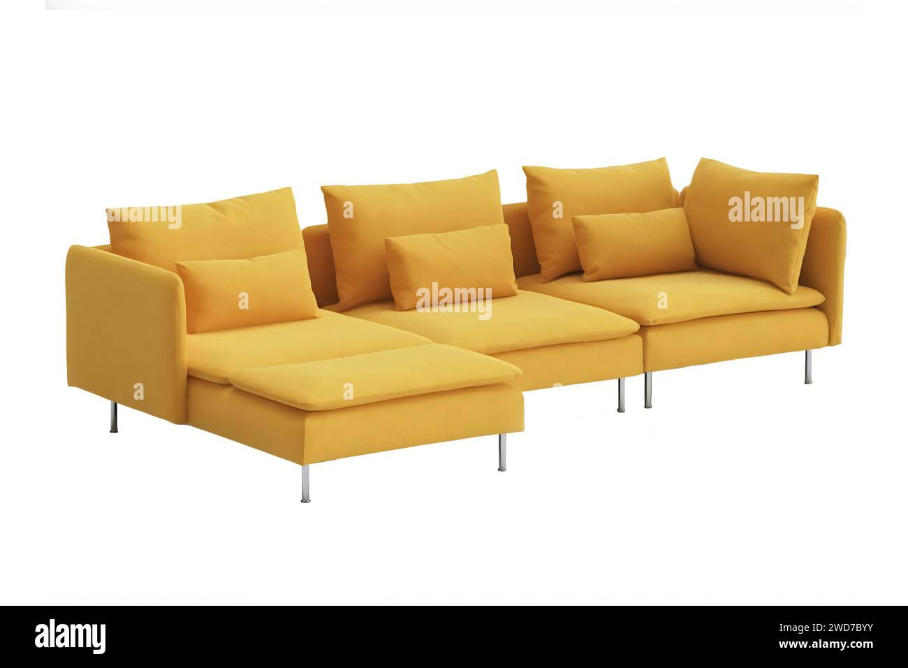 Big soft sofa with chaise longue. Modern living room furniture isolated ...