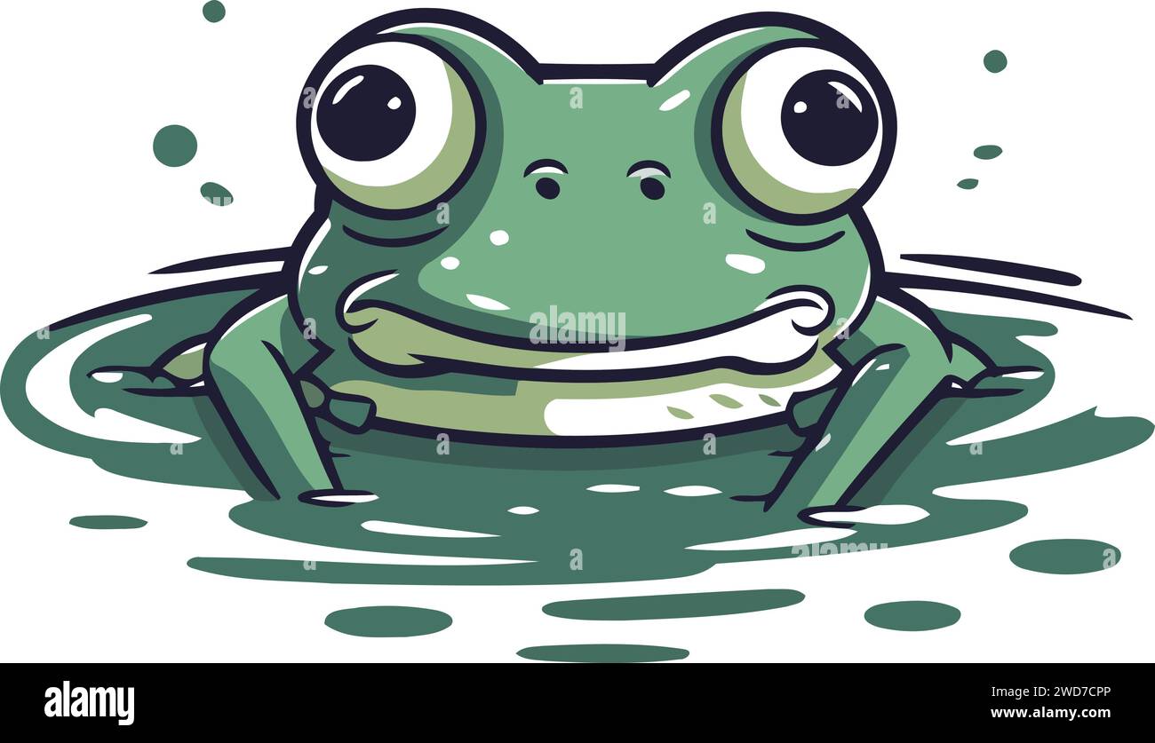 Frog in water. Vector illustration. Isolated on white background Stock ...