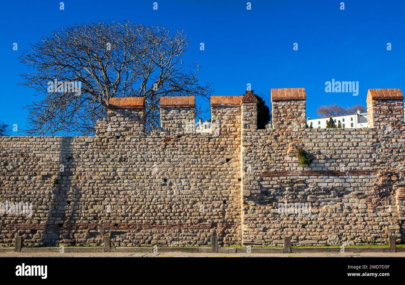 The Constantinople Defensive Stone Walls And Trees With Blue Sky ...