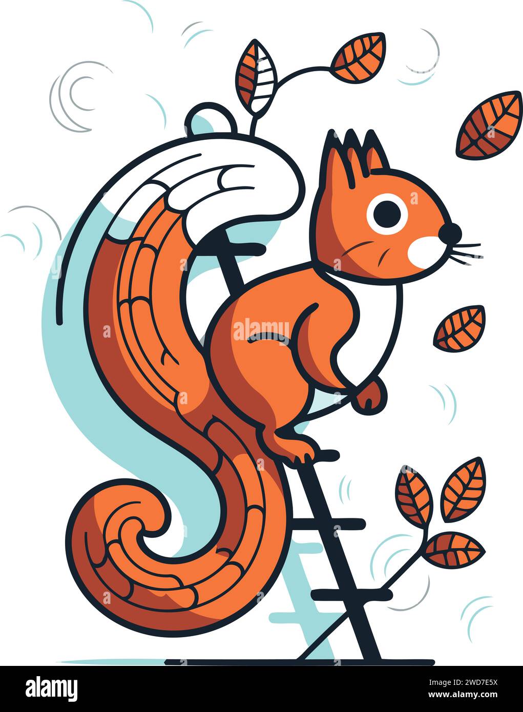 Squirrel climbing the ladder. Vector illustration in flat cartoon style ...
