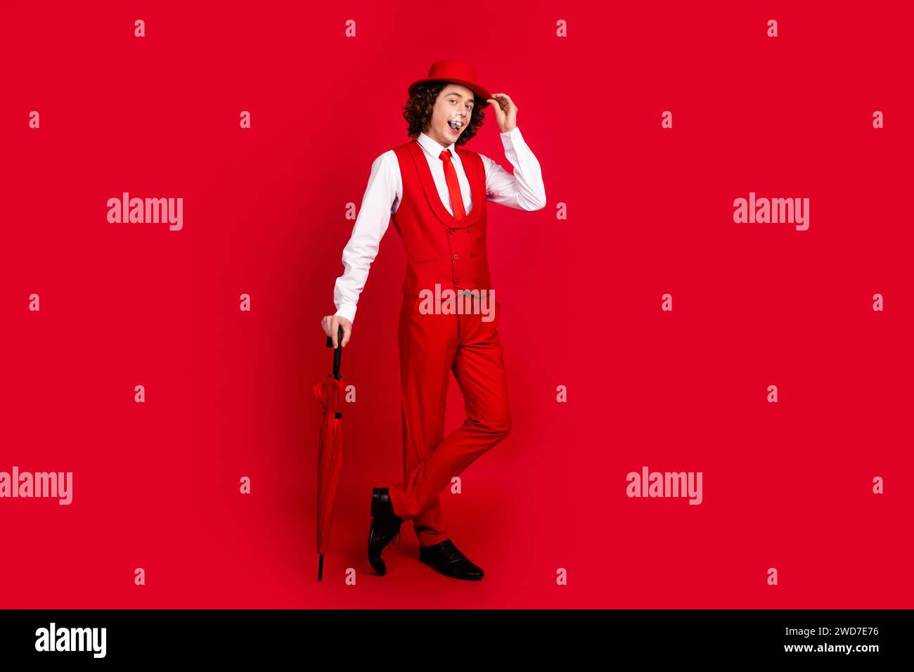 Full length body photo of funky curly haired mister boy wearing stylish ...