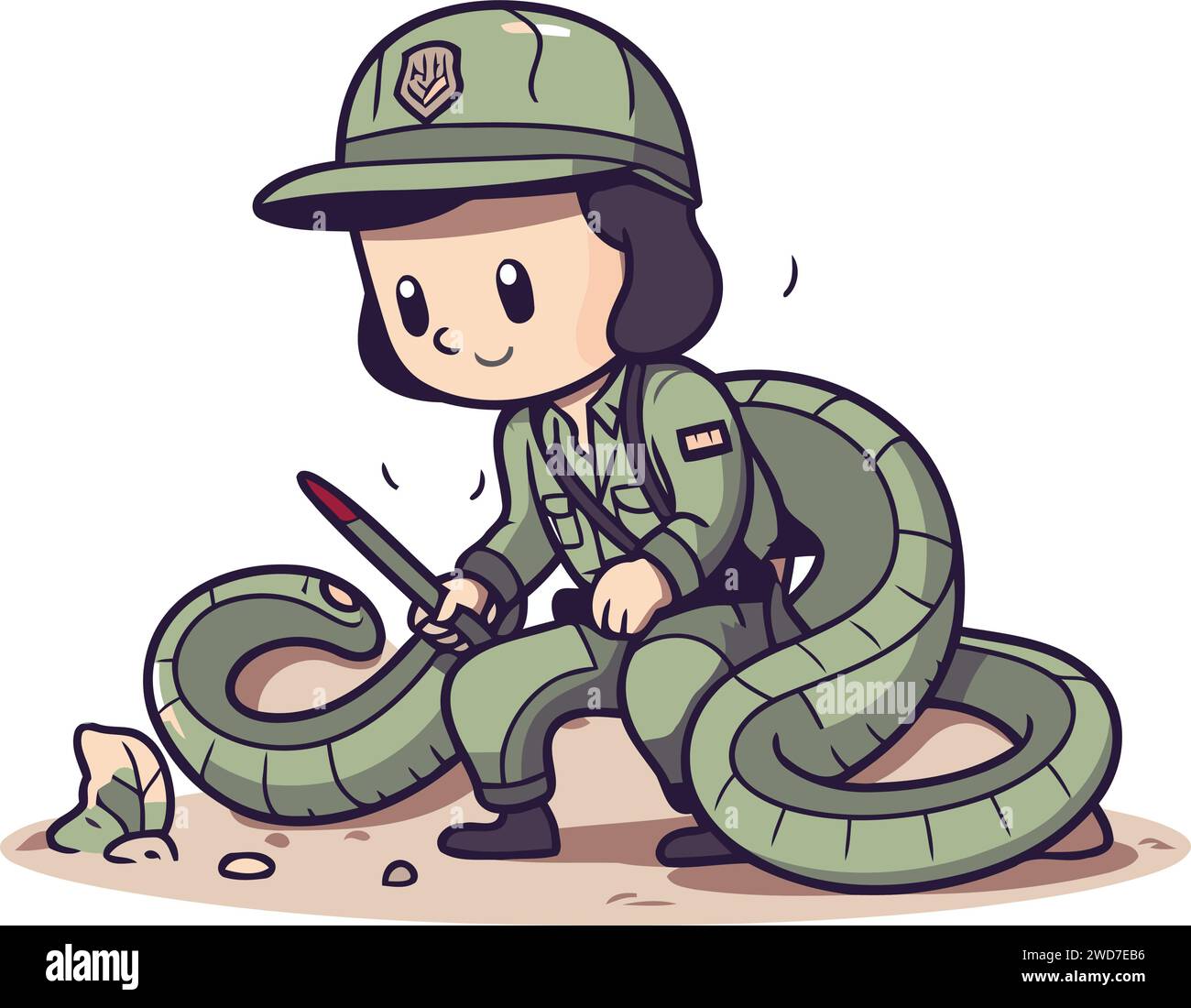Illustration of a Cute Little Girl in a Green Army Uniform Playing with ...
