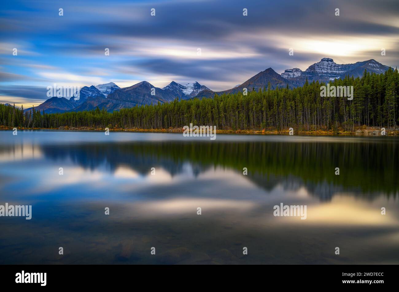 Sunset over Herbert Lake in Banff National Park, Alberta, Canada Stock Photo - Alamy