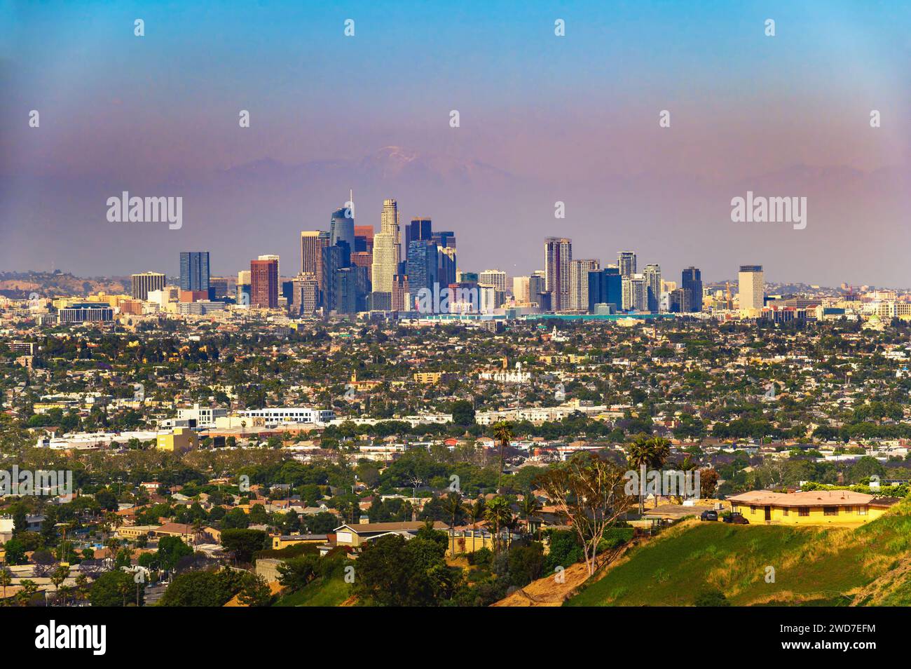 Skyline of Los Angeles in California from Kenneth Hahn State Park Stock ...