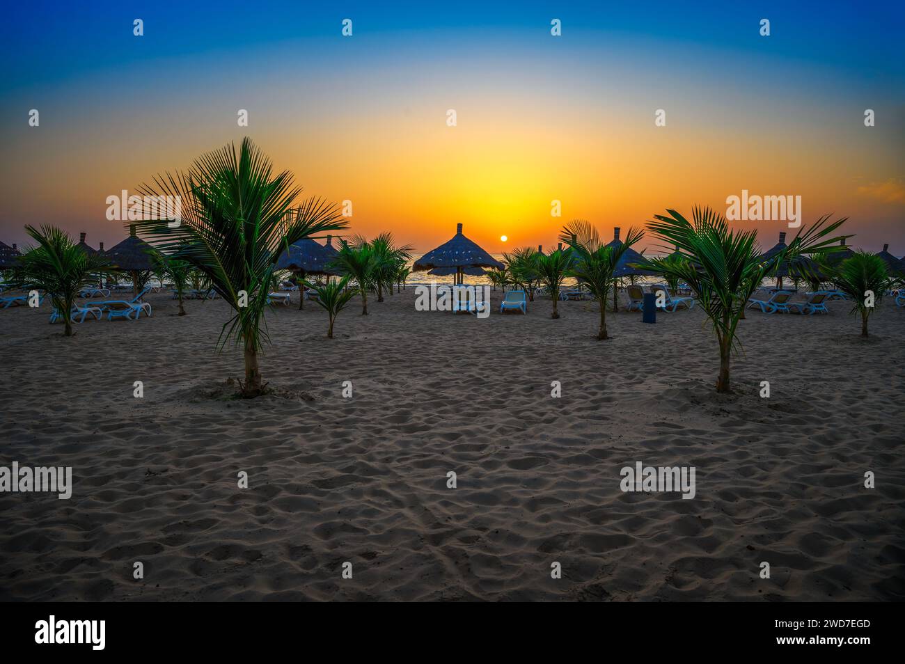 Sunset above Atlantic Ocean and a beach in Senegal, Africa Stock Photo ...