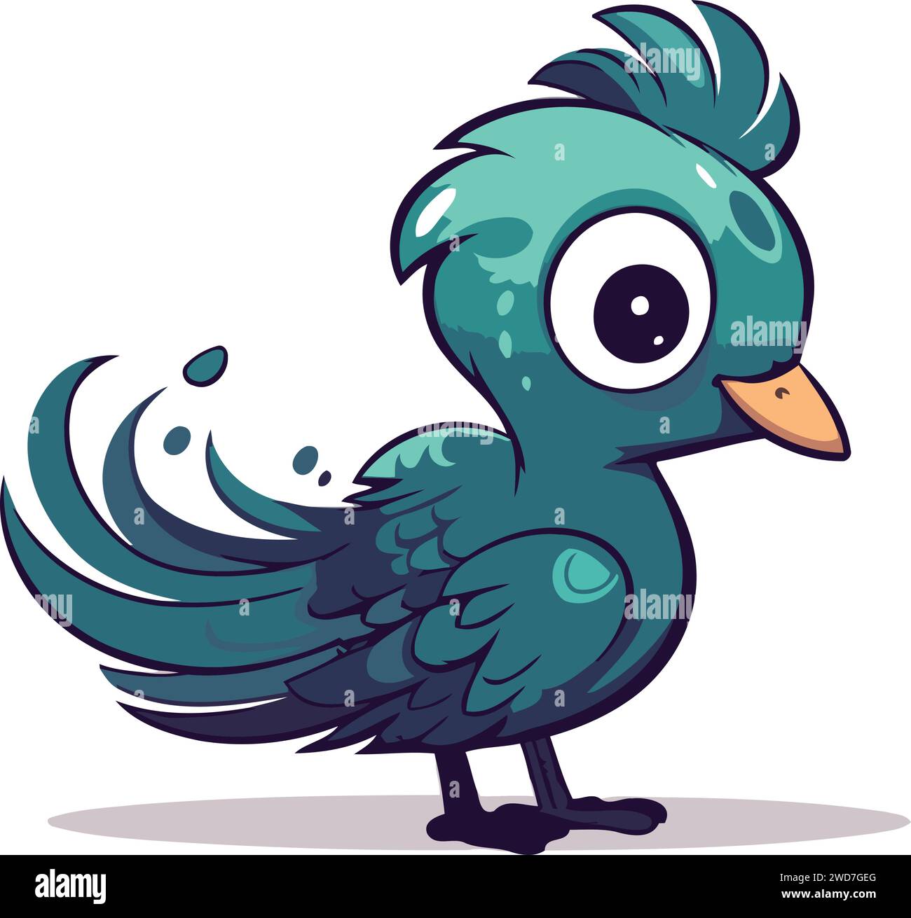 Cute cartoon blue bird isolated on white background. Vector ...