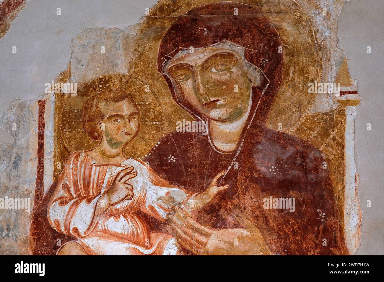 Madonna and Child. Gothic Byzantine-style fresco from the 1300s or ...