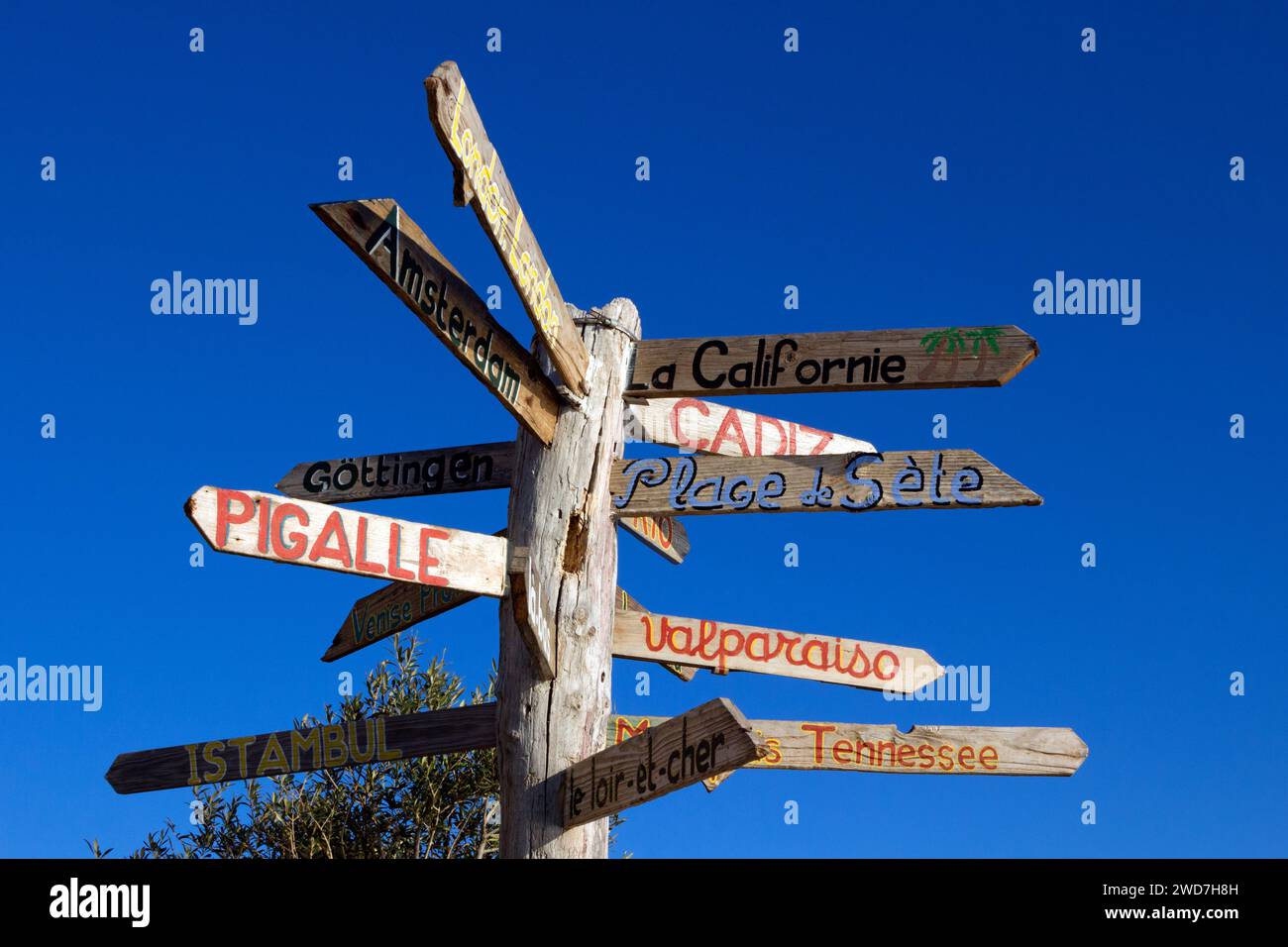 Cardinal point, direction indicator post in the port of Pointe Courte ...