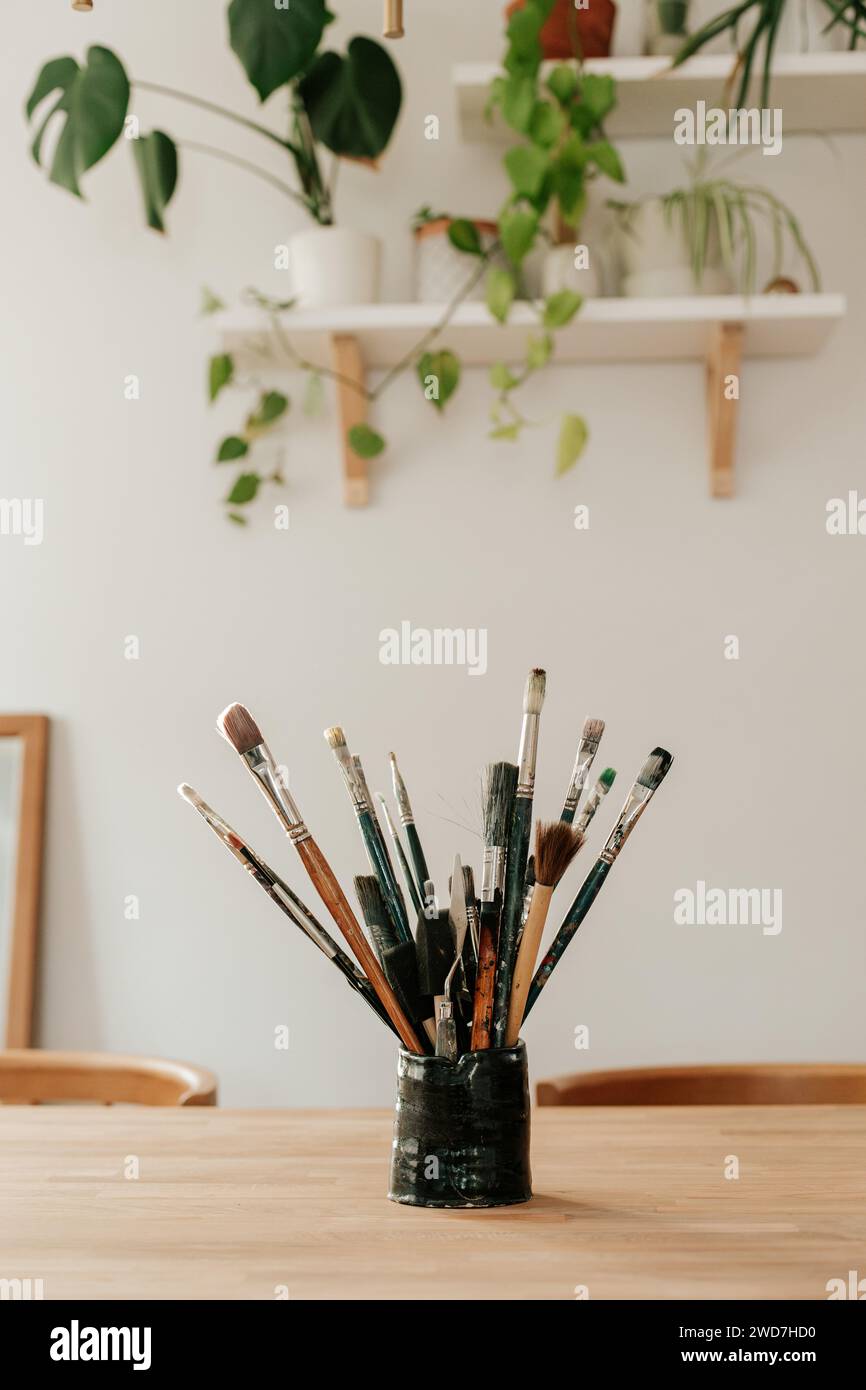 Creative workshop art brushes in hi-res stock photography and images ...