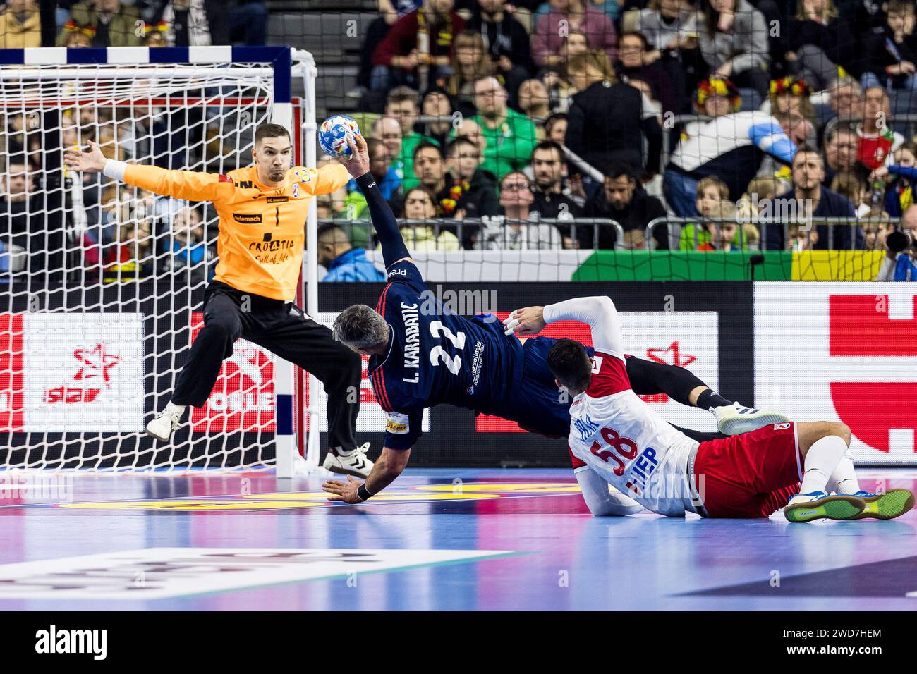Luka Karabatic of France and Dominik Kuzmanovic of Croatia during the ...